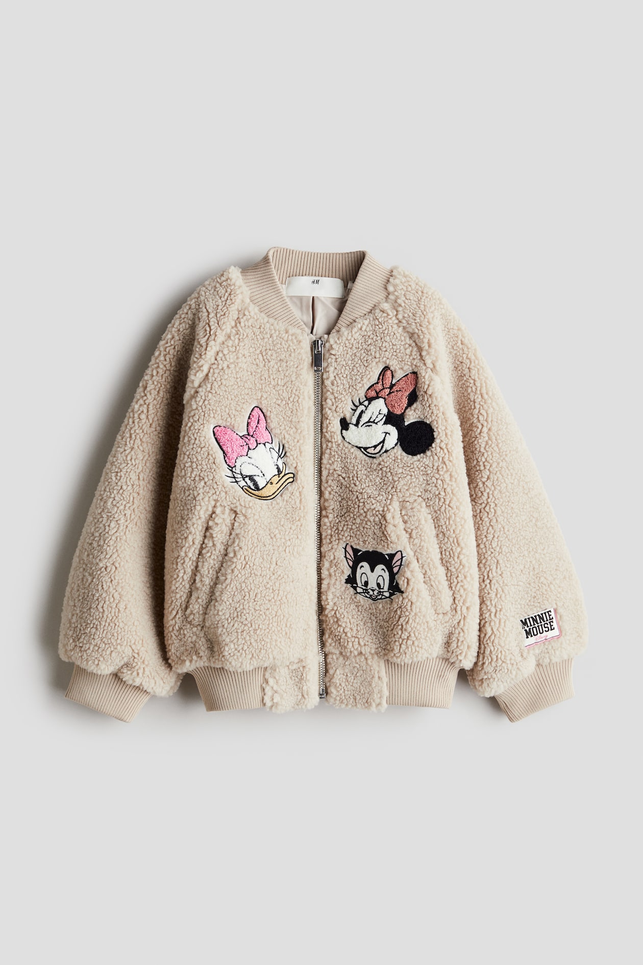 Appliquéd Teddy Fleece Bomber Jacket - Beige/Minnie Mouse - Kids | H&M US
