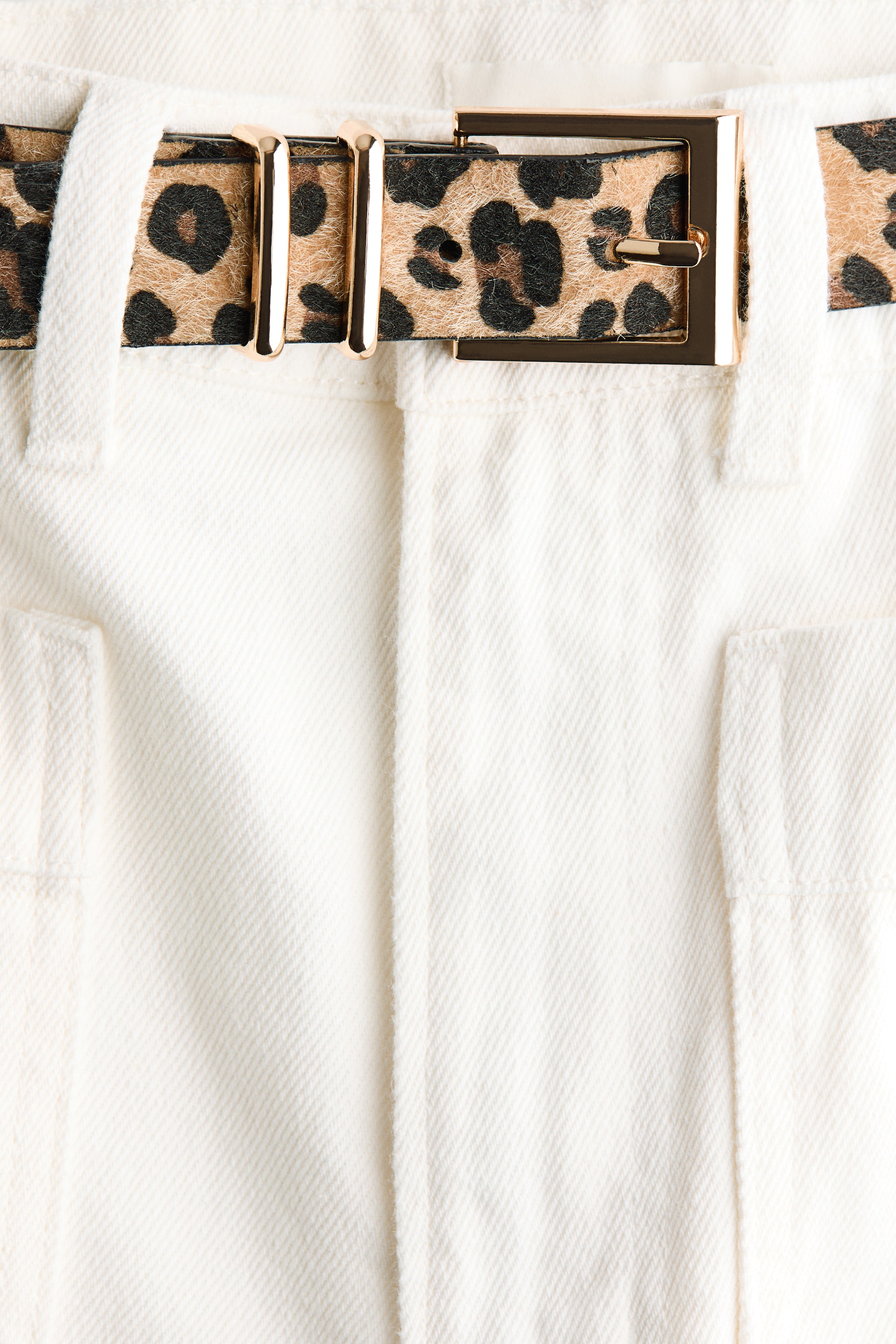 Straight Leg High Waist Jeans - White/Leopard print - Ladies | H&M MY