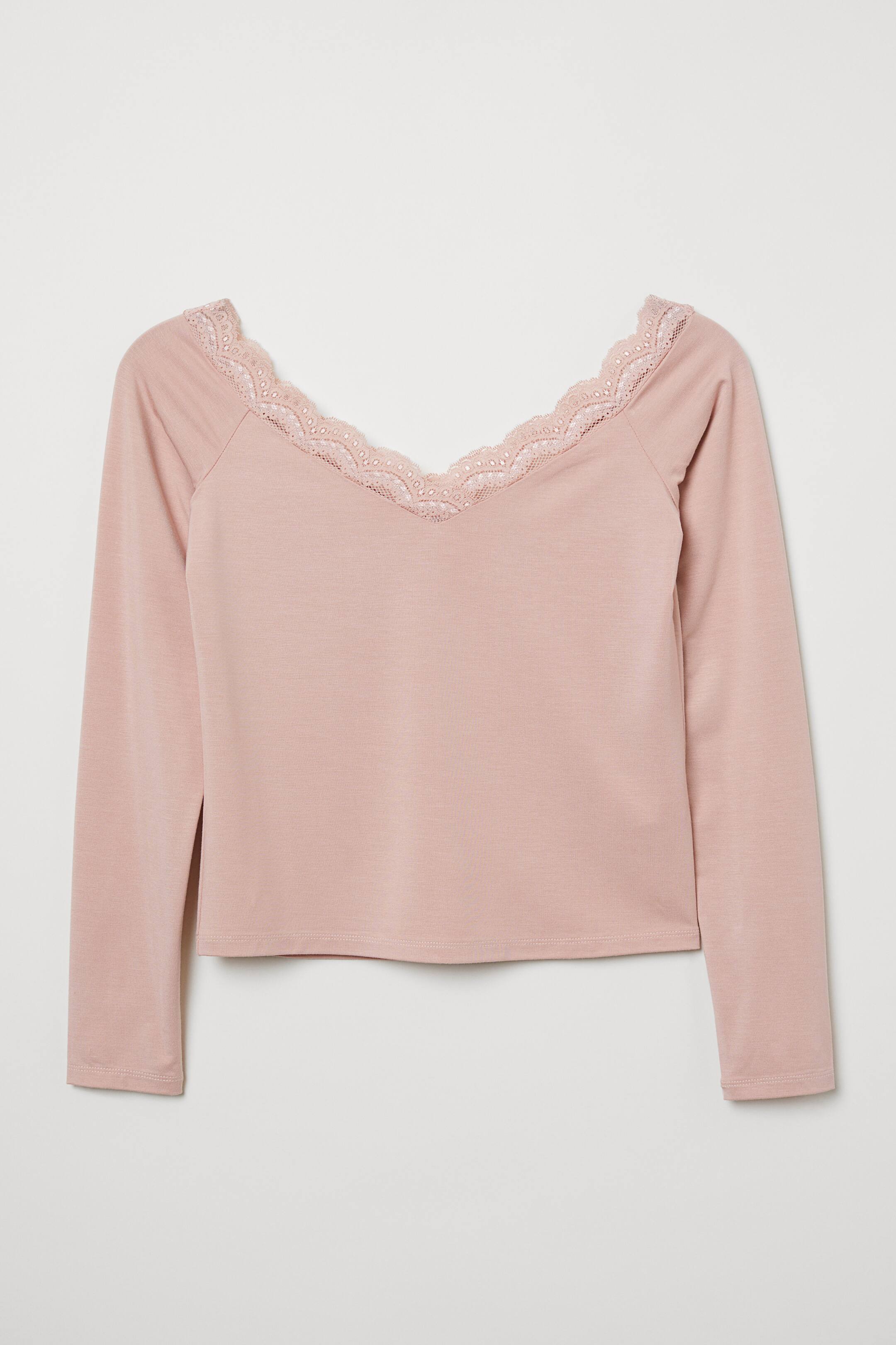 Off-the-shoulder Top - Powder pink - Ladies | H&M US