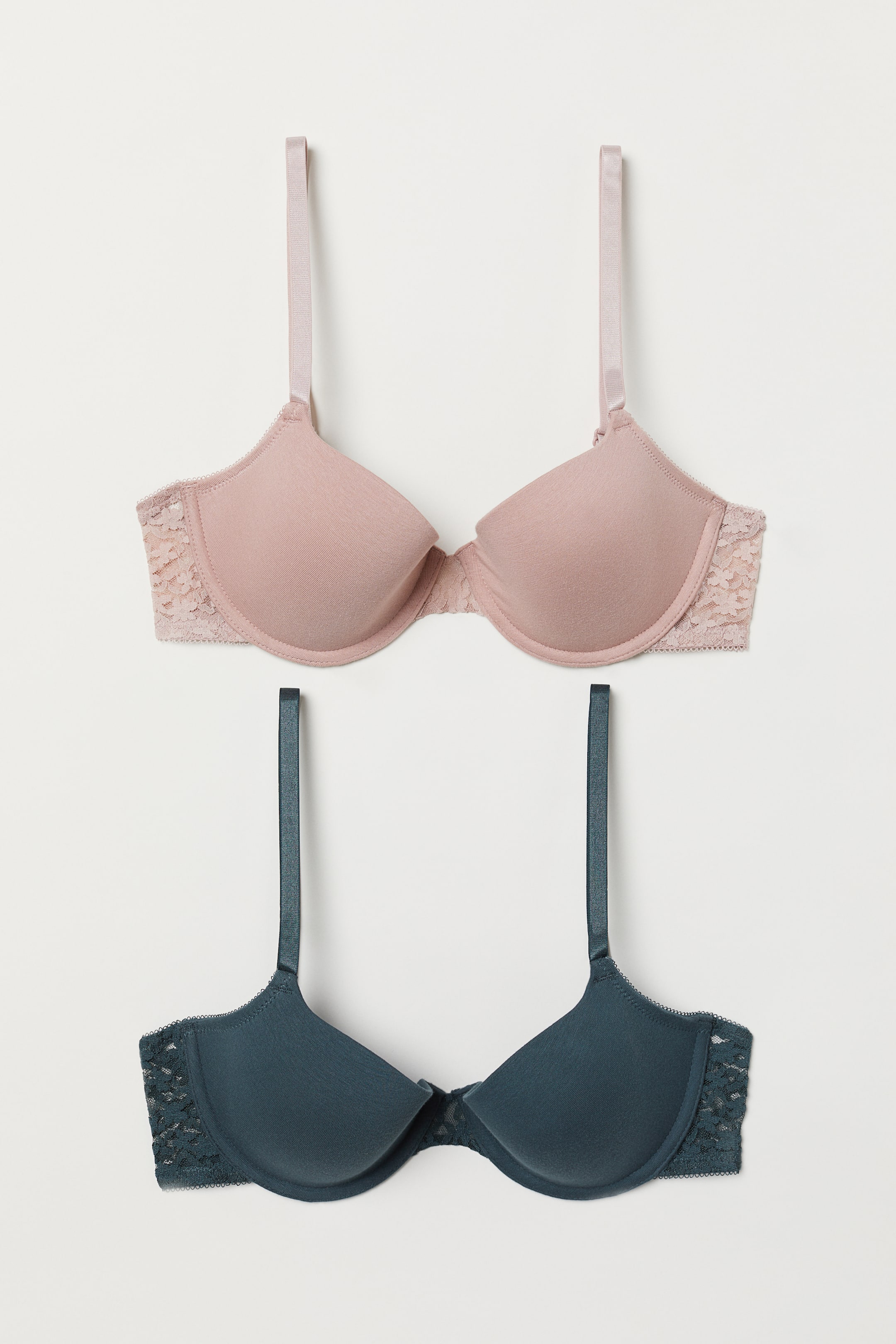 2-pack Padded Cotton Bras - Dark dusky green/dusky pink - Ladies | H&M CA