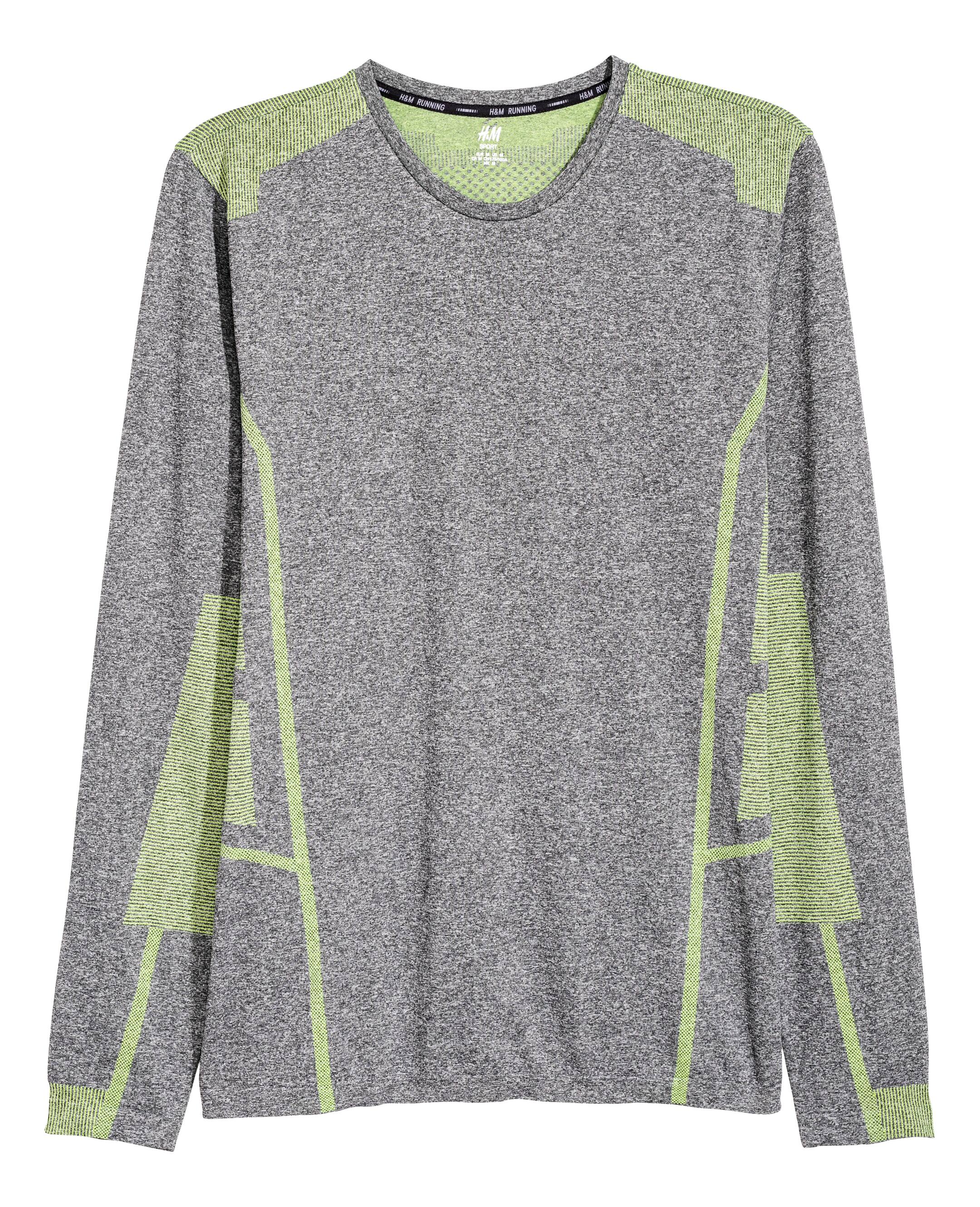 Seamless sports top - Long sleeve - Grey marl - Men | H&M GB