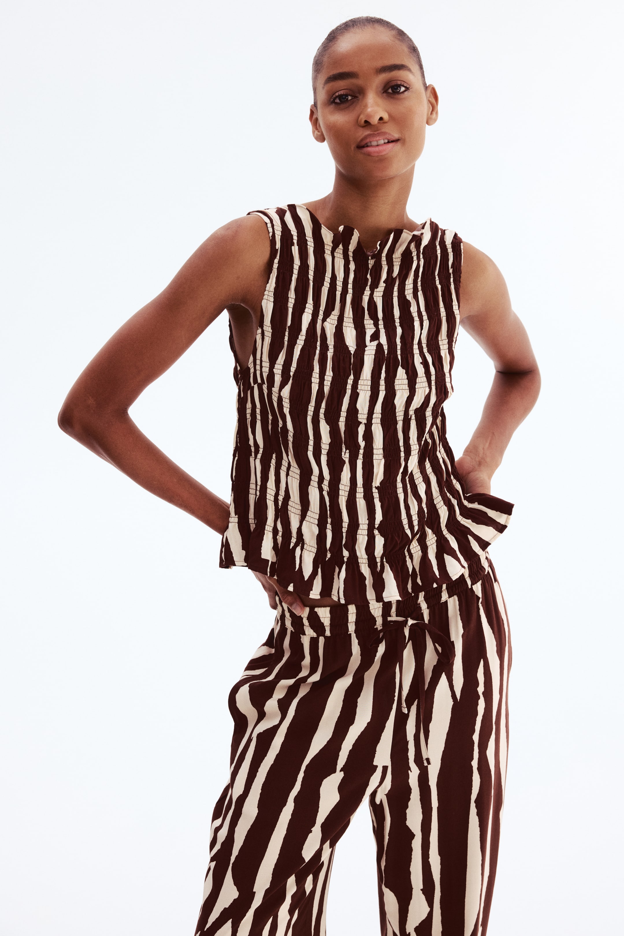 Smocked Viscose Top - Brown/zebra print - Ladies | H&M US