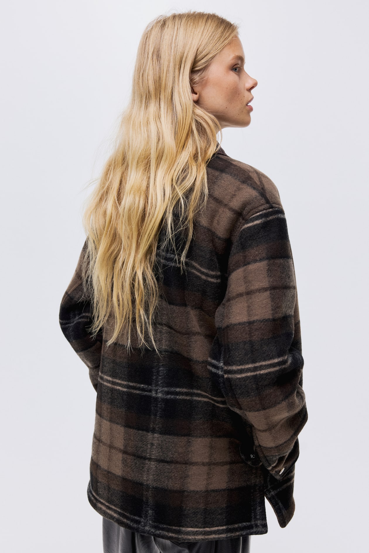 Women's Dark brown/plaid Teddy-Lined Shacket | H&M CA