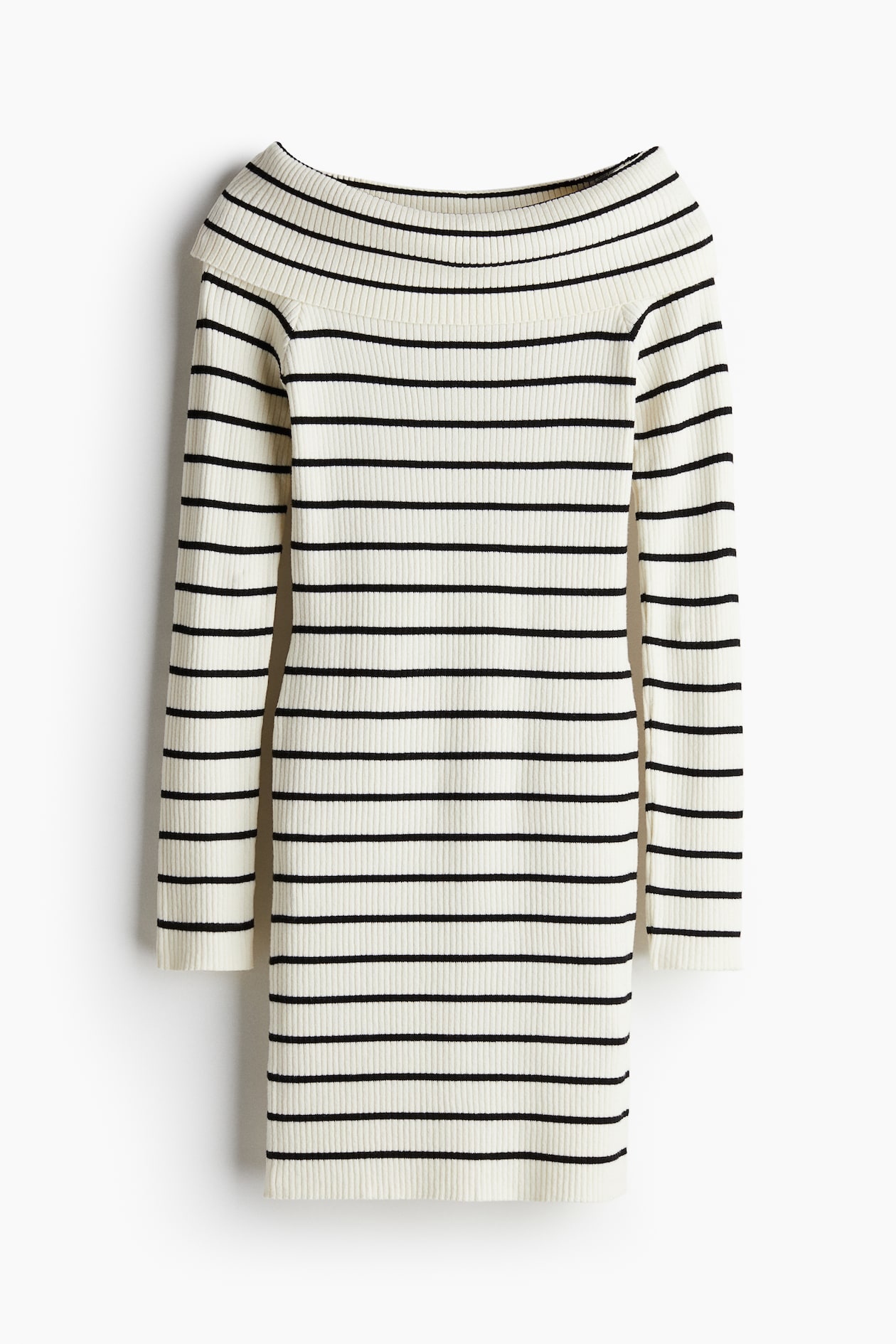 Women's Cream/striped Rib-knit Off-the-shoulder Dress | H&M US