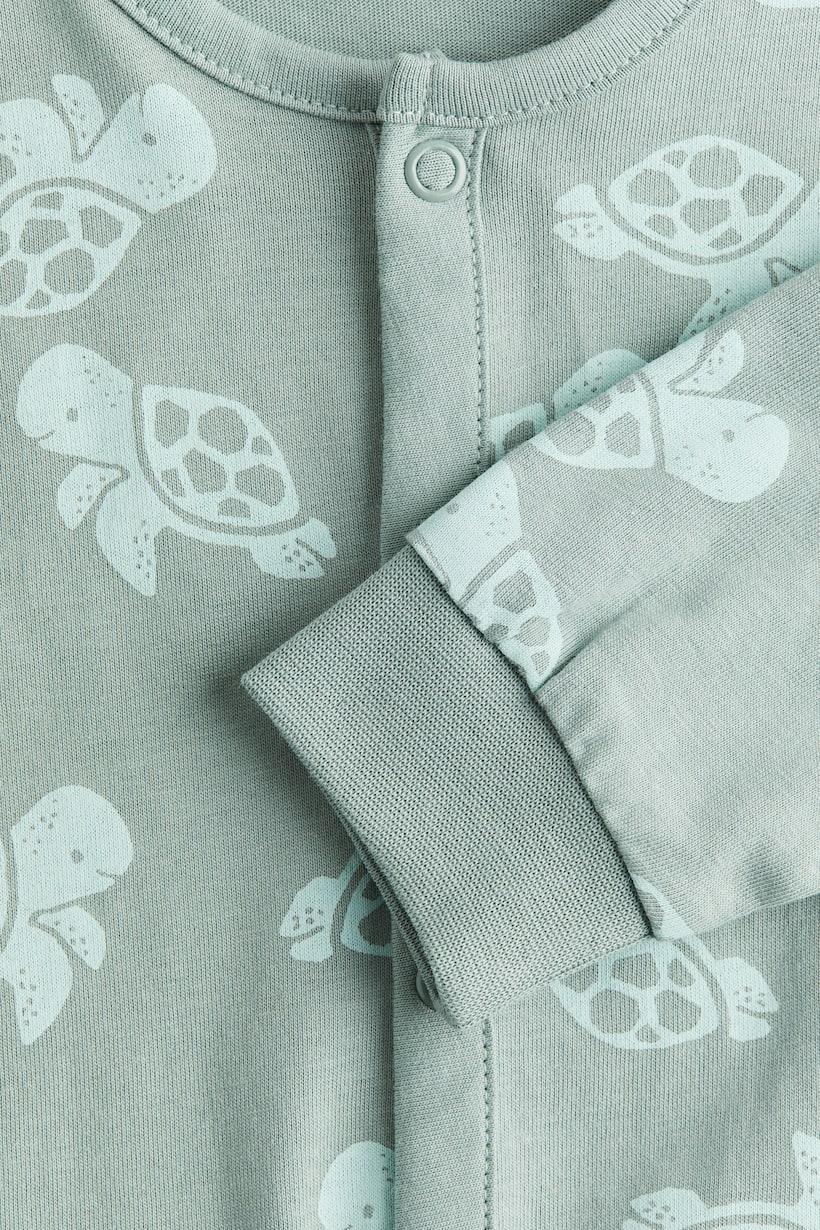Dusty green/turtles Printed Cotton Pajama Jumpsuit for kids | H&M US