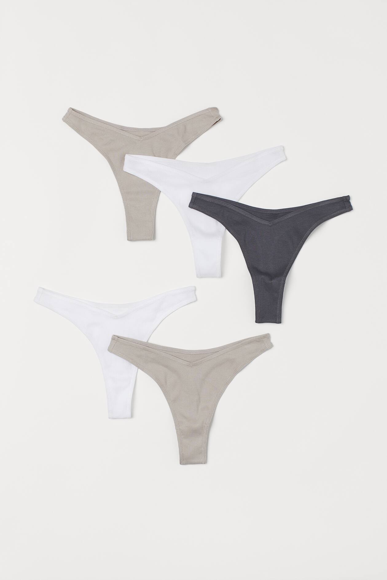 5-pack ribbestrikket truse - Lav midje - Gråbeige/Mørk grå - DAME | H&M NO