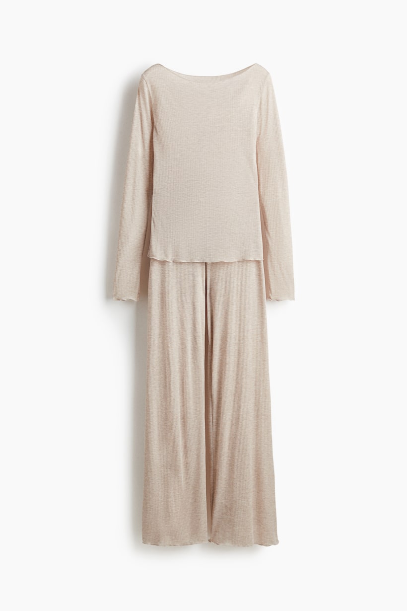 Women's Light beige melange Ribbed Pajamas | H&M US