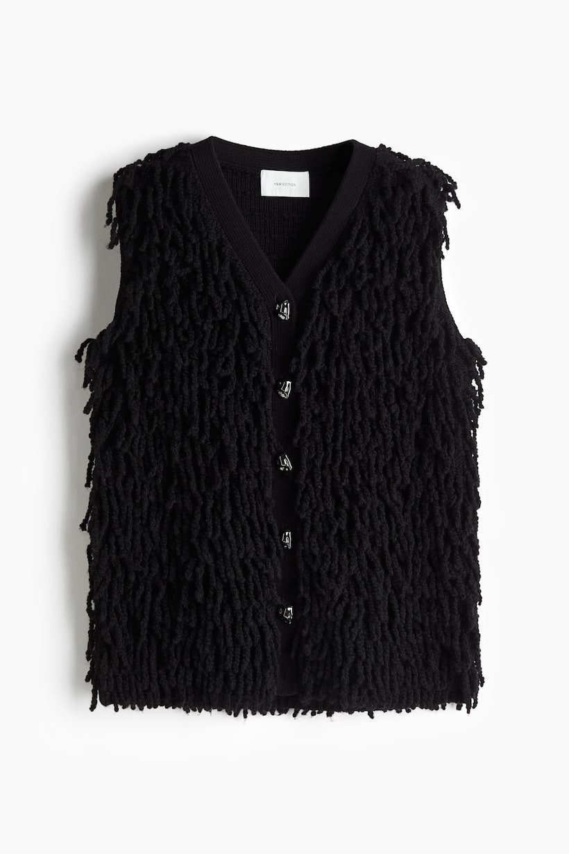 Suéter sin mangas en mezcla de lana con flecos - Negro - MUJER | H&M ES