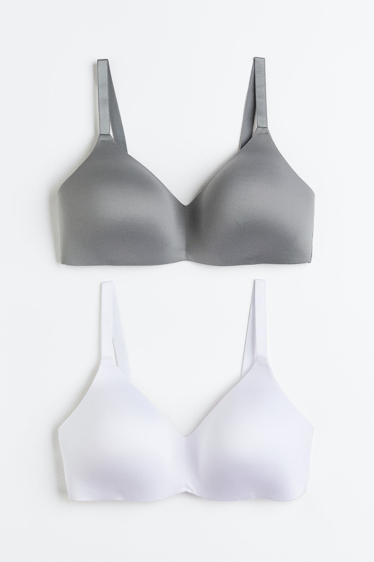 H&M+ 2-pack non-wired bras - Grey/White - Ladies | H&M GB