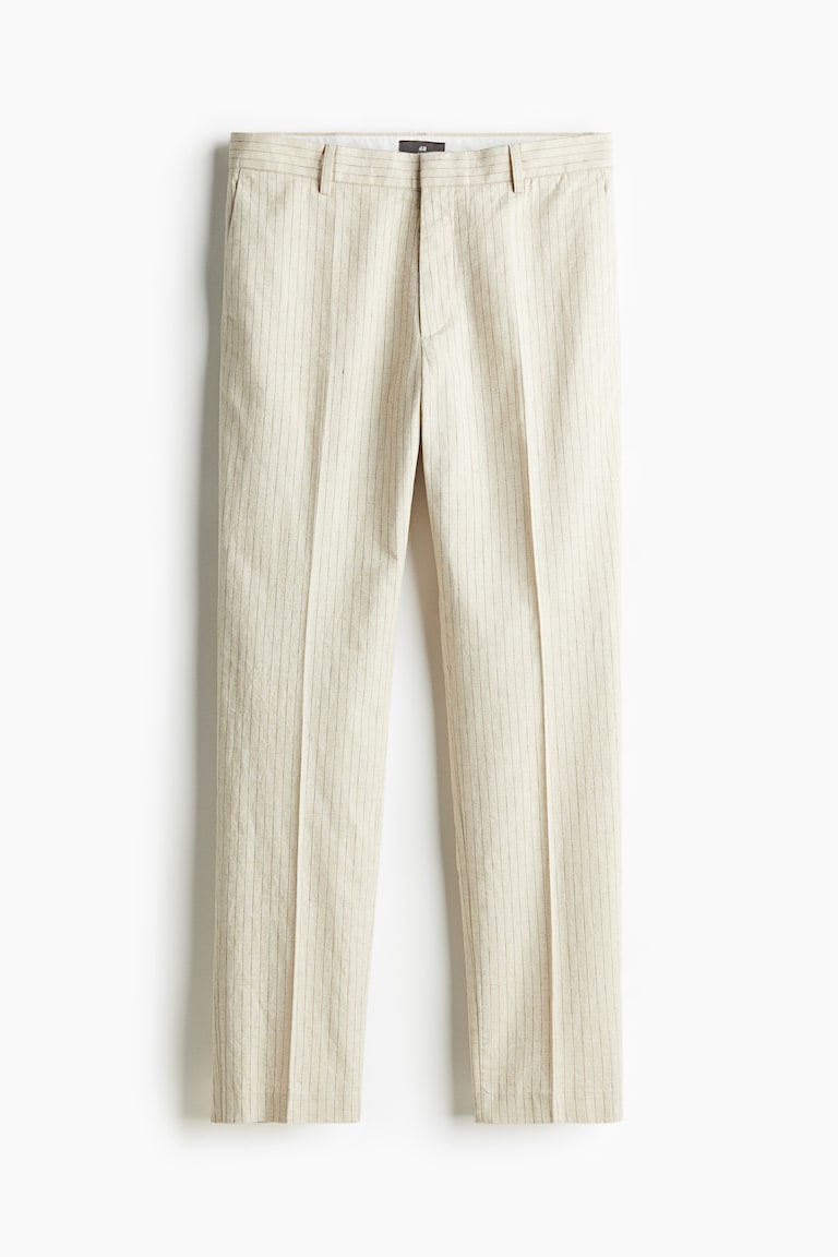 Slim Fit Dressy Linen-blend Pants - Beige/pinstriped - Men | H&M CA