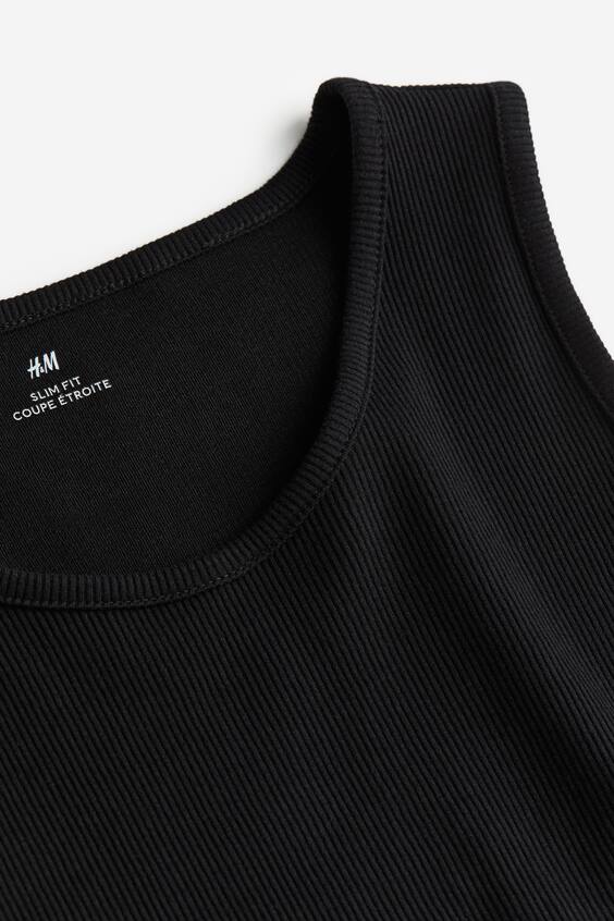 Slim Fit Ribbed Tank Top - Black - Men | H&M US