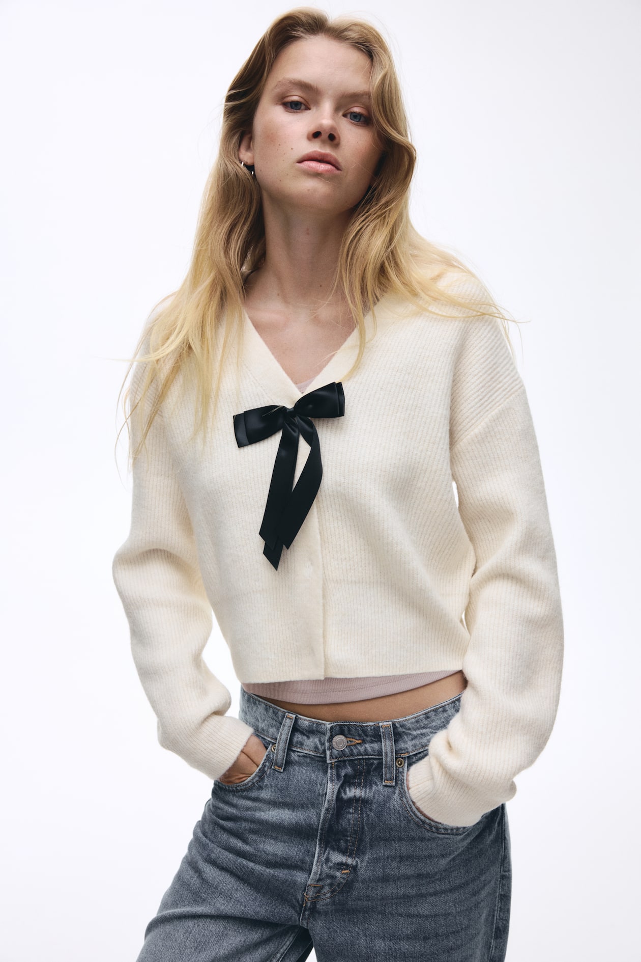 Cárdigan en tejido acanalado - Crema - Ladies | H&M MX