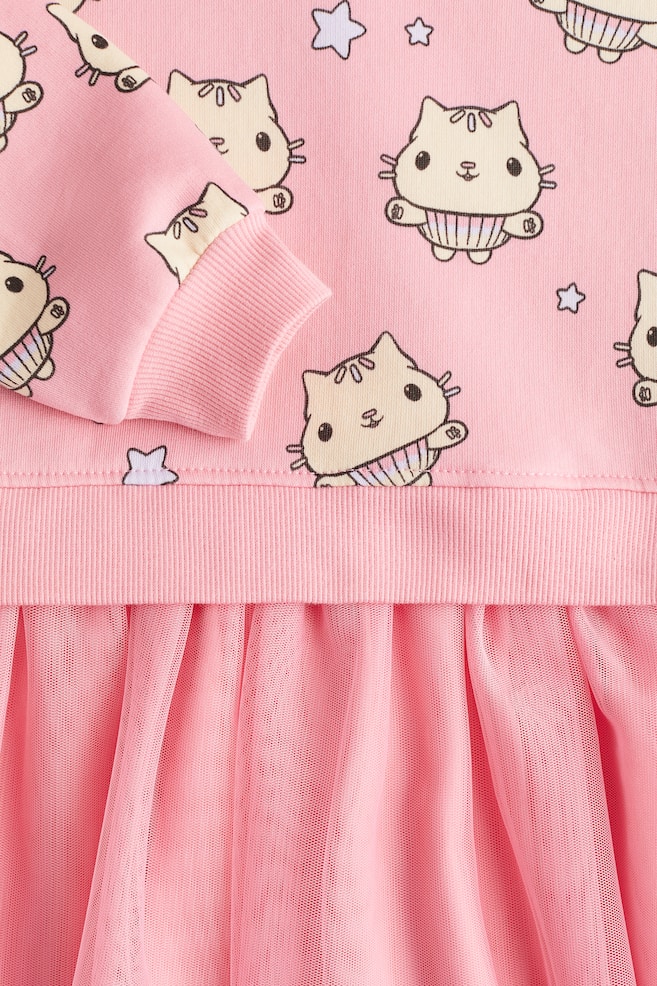 Pink/Gabby's Dollhouse Printed Sweatshirt Dress with Tulle Skirt for ...