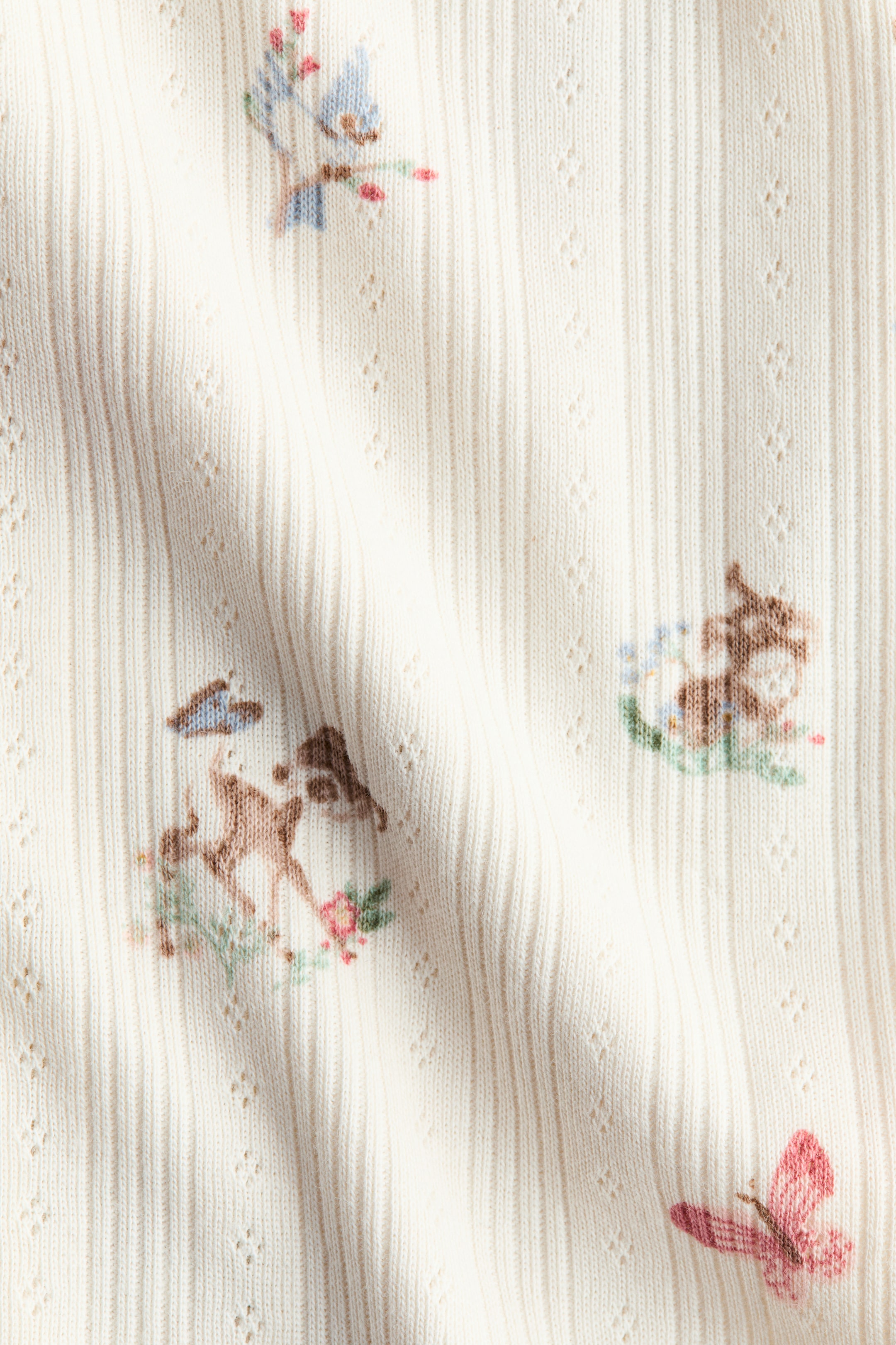 Cream/Bambi Printed Pointelle Pajama Jumpsuit for kids | H&M US