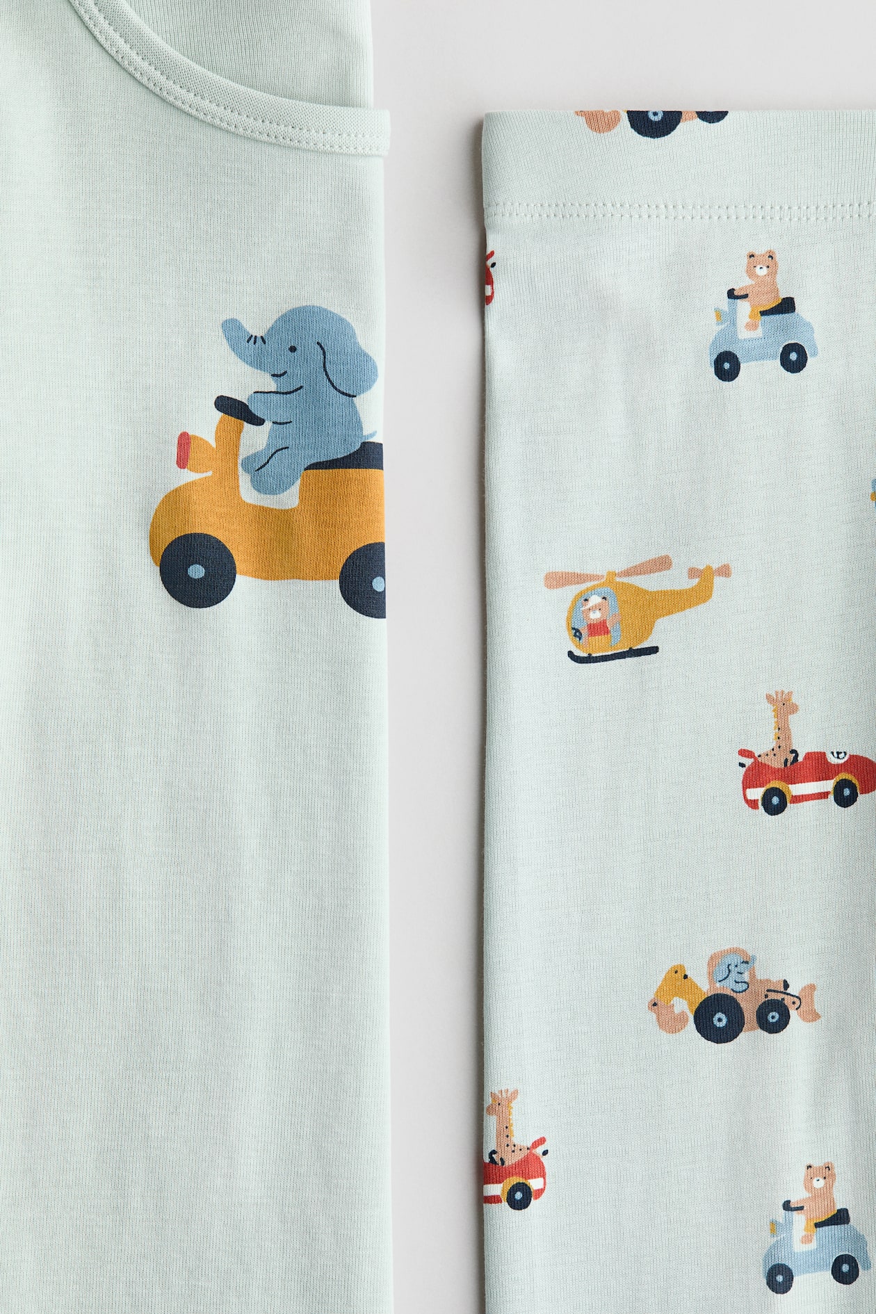 Light green/elephant Snug-Fit Printed Cotton Pajamas for kids | H&M US