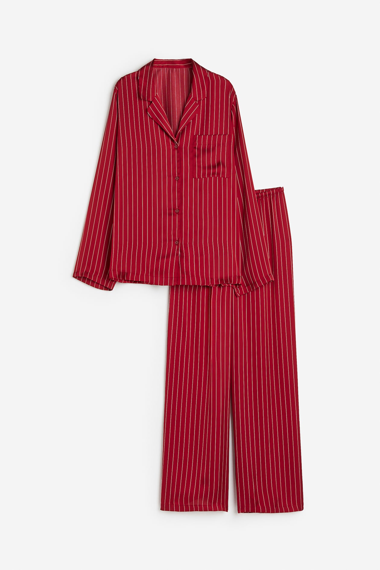 Satin pyjama shirt and bottoms - Dark red/Striped - Ladies | H&M GB