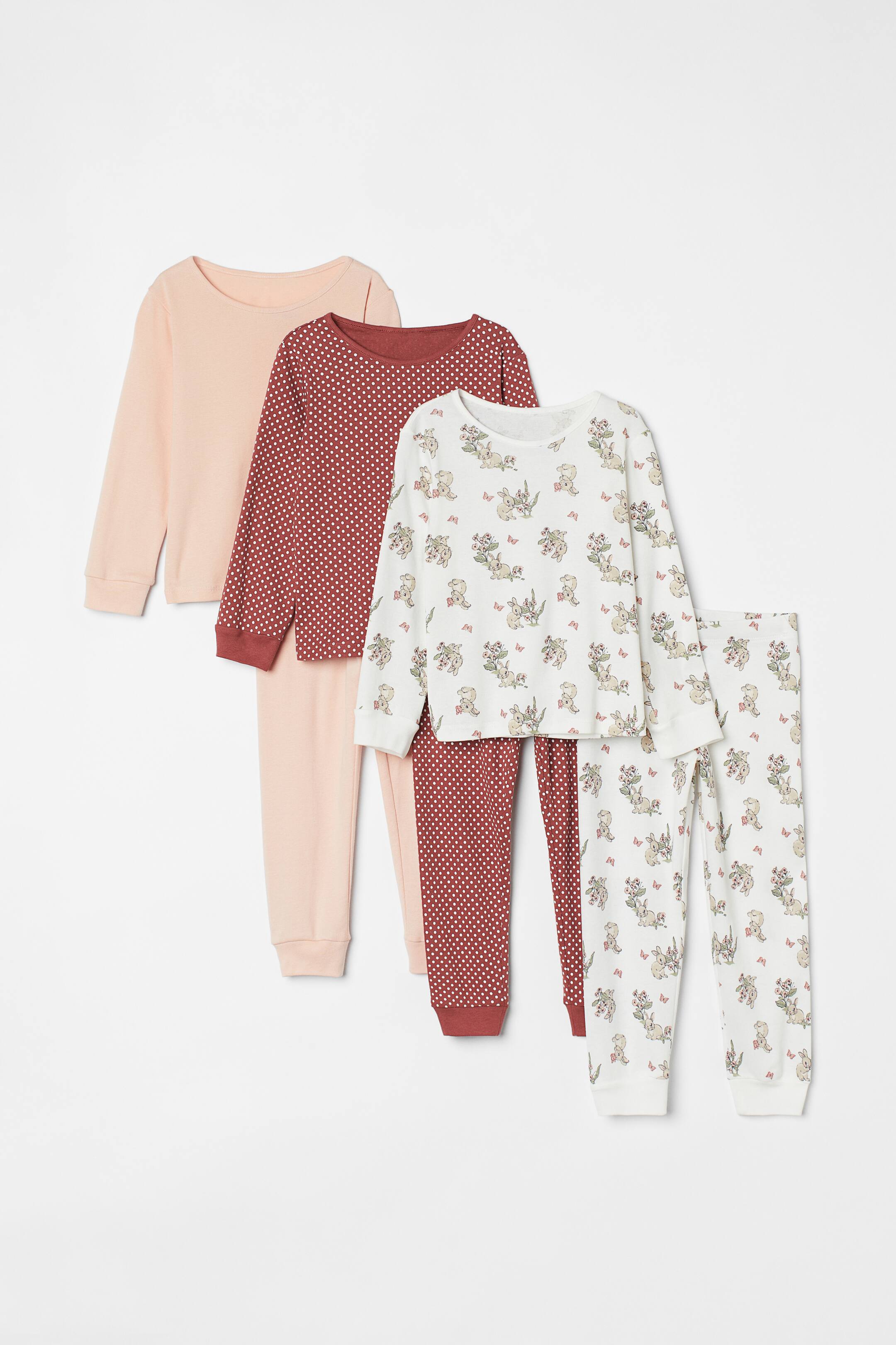 Tri pidžame od žerseja - Prirodno bela/zeke - Kids | H&M RS