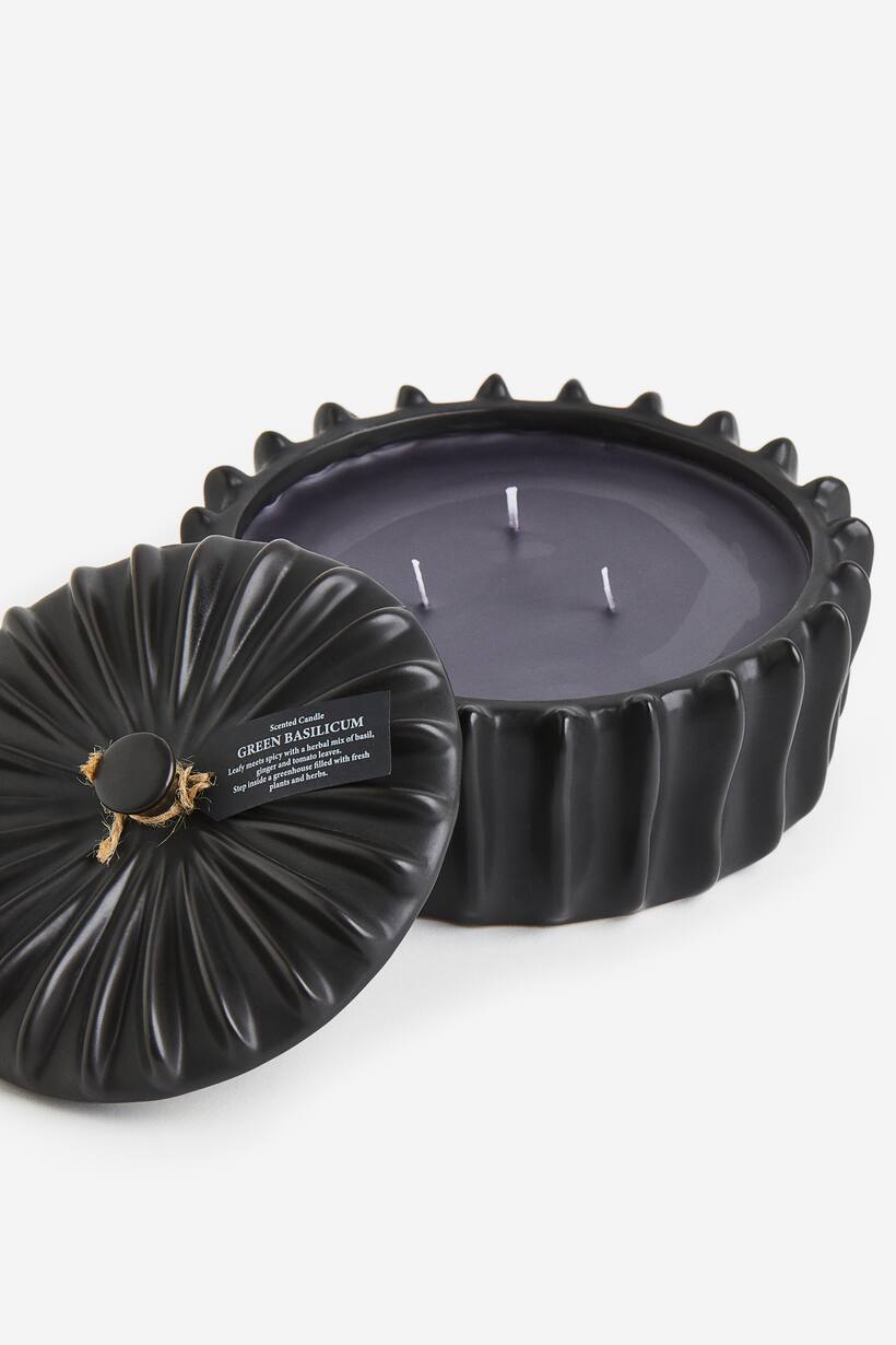 Black/Green Basilicum Scented Candle in Stoneware Holder at H&M Home ...