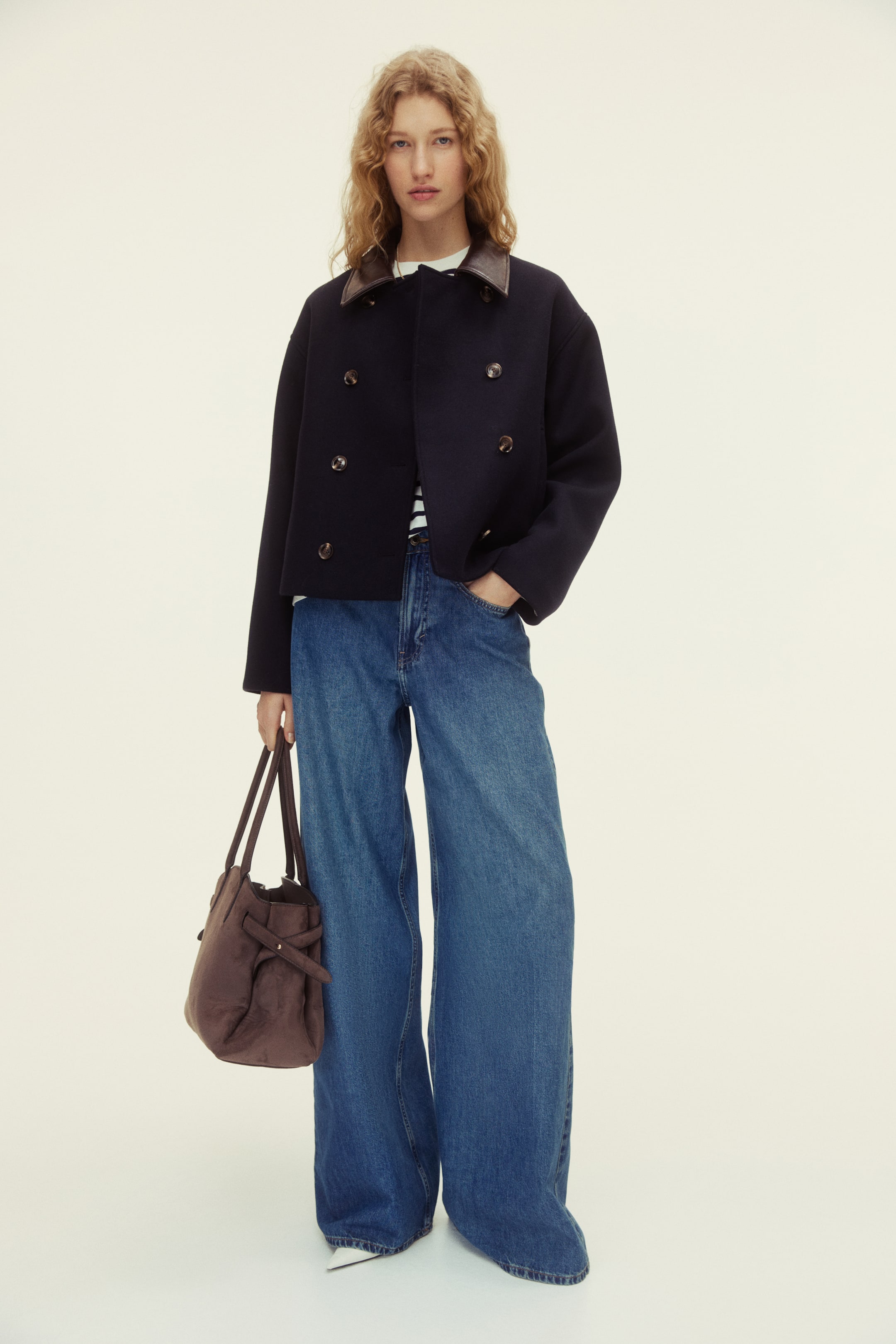 Women's Navy blue Wool-Blend Pea Coat | H&M CA