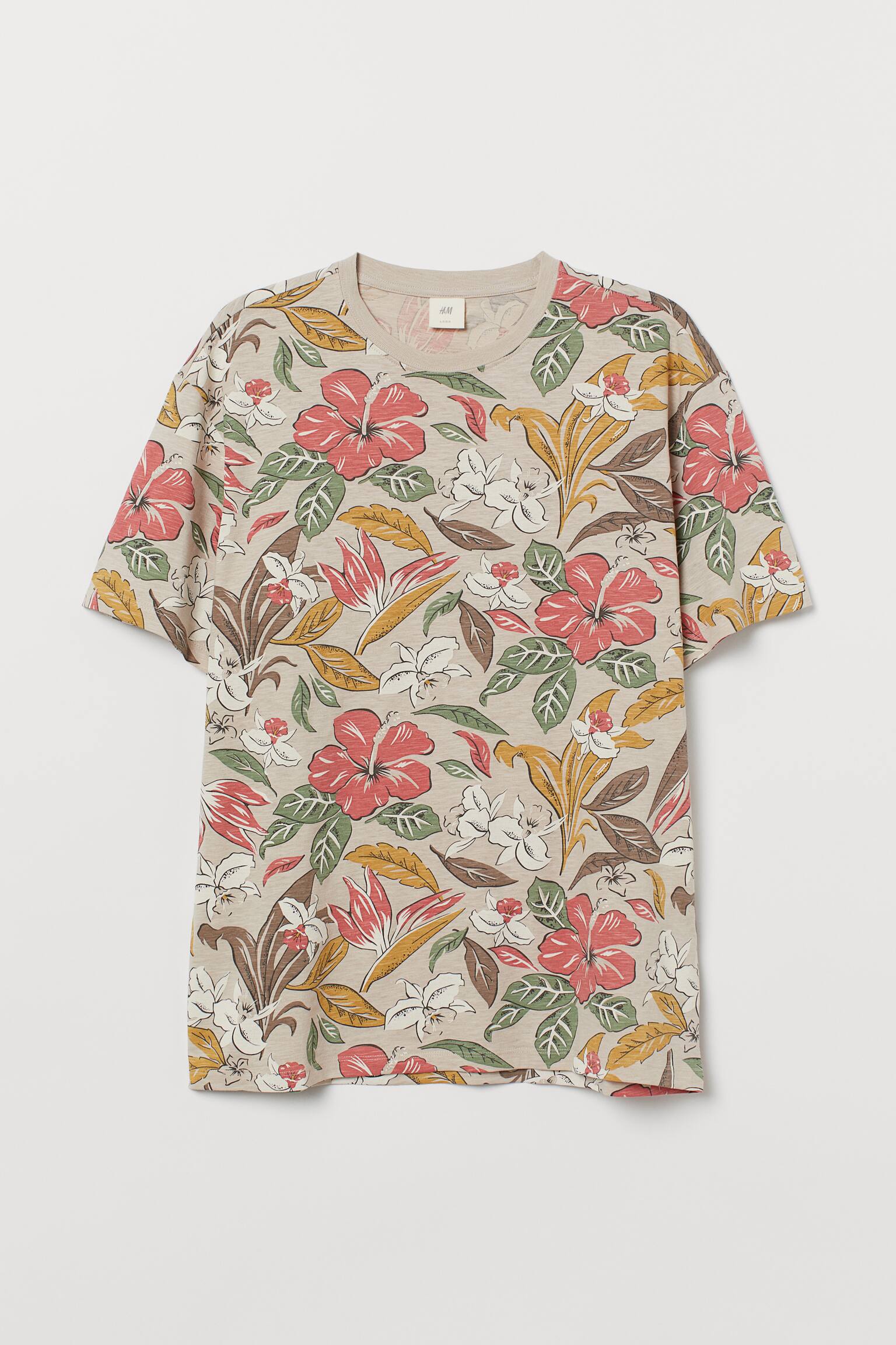 Patterned T-shirt - Round Neck - Short sleeve - Beige/floral - Men | H&M US