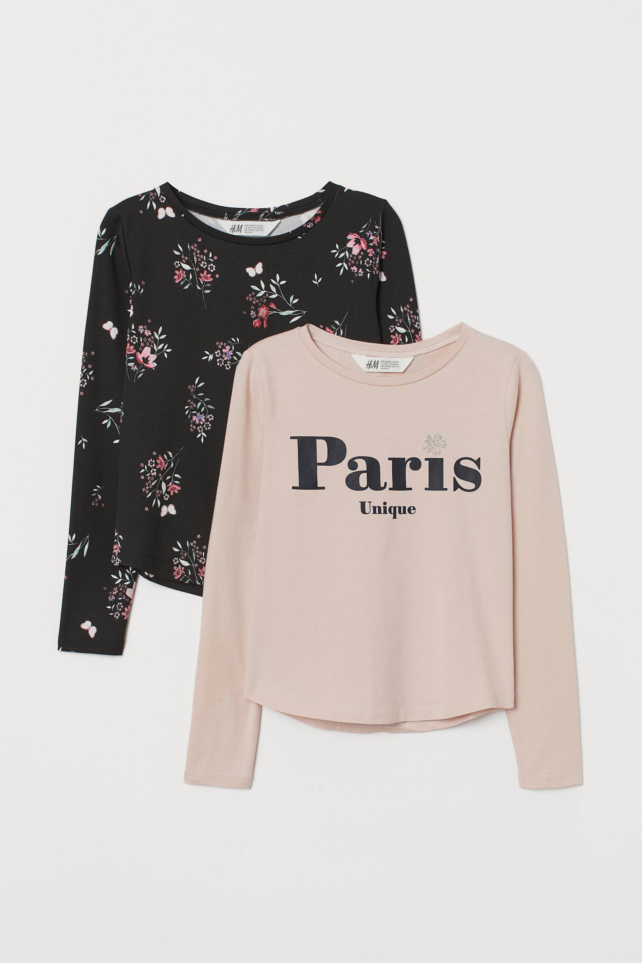 2-pack jersey tops - Powder pink/Paris - Kids | H&M GB