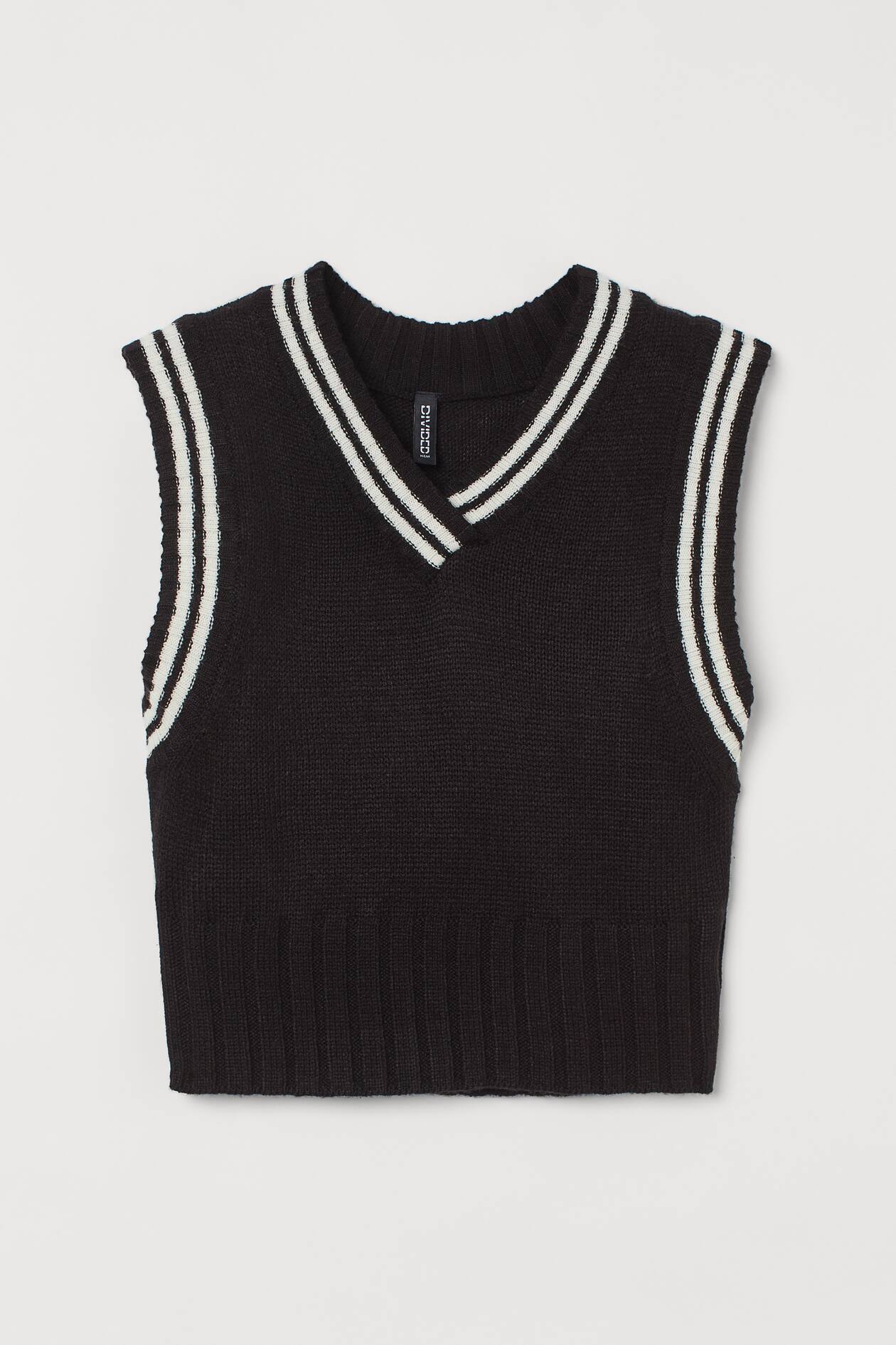 Cropped sweater vest - V-neck - Sleeveless - Black - Ladies | H&M GB