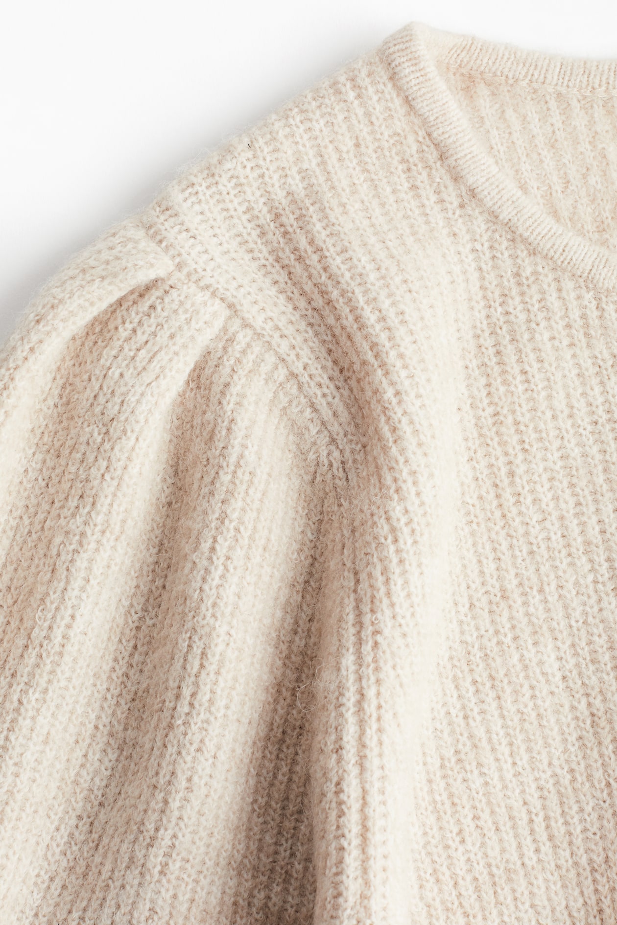 MAMA Balloon-Sleeved Rib-Knit Dress - Light beige melange - Ladies | H&M US
