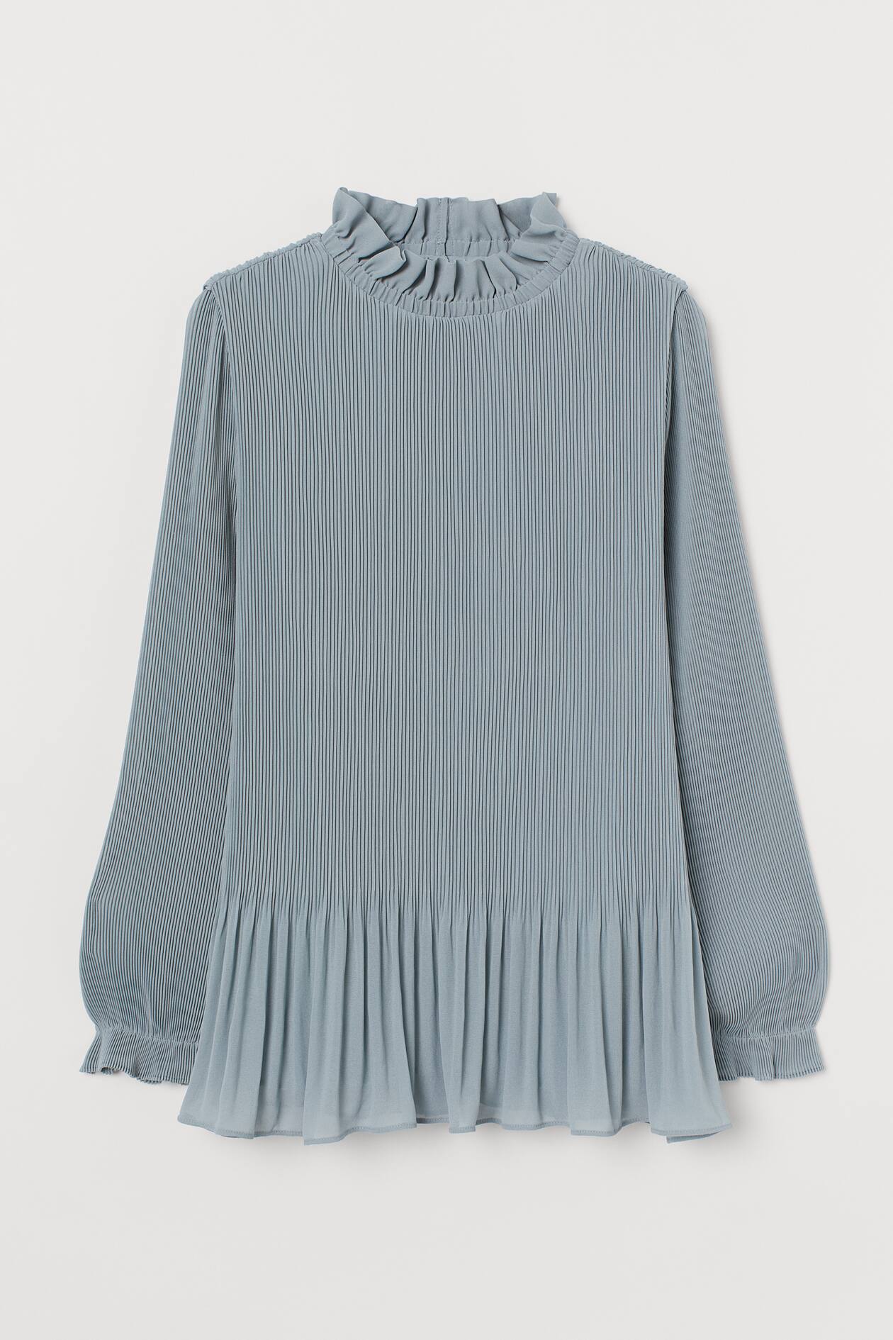 Plissierte Bluse - Langarm - Türkis - Ladies | H&M AT