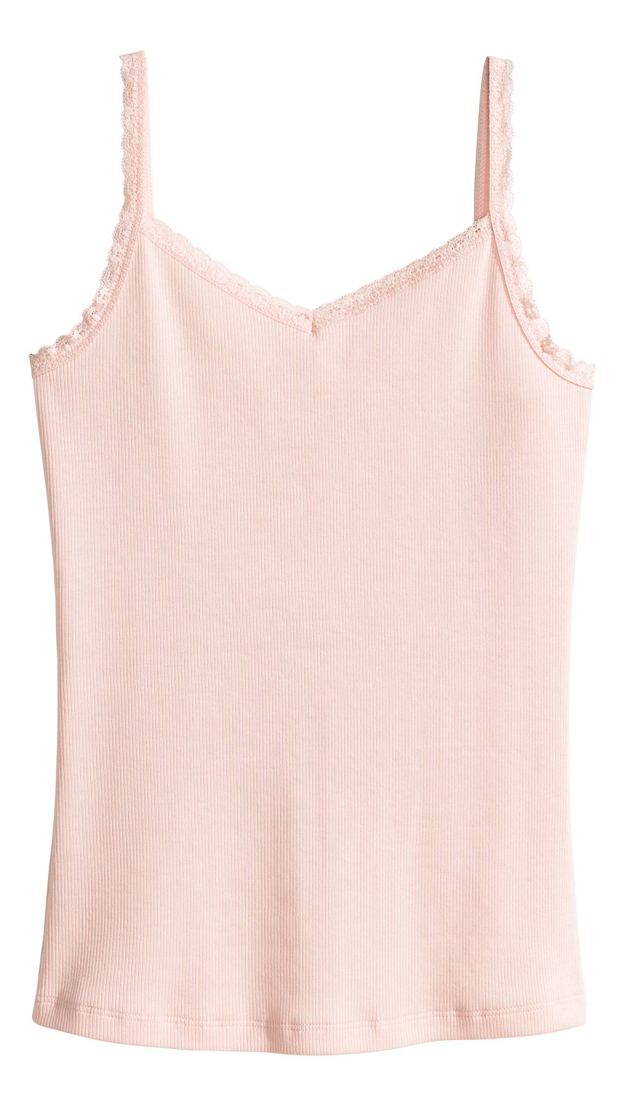 2-pack Lace-trimmed Tank Tops - V-neck - Sleeveless - Powder pink/black ...