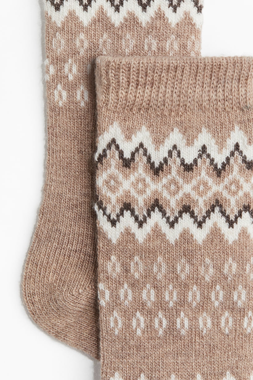 2-pack sockor i ullmix - Beigemelerad/Mönstrad - DAM | H&M SE