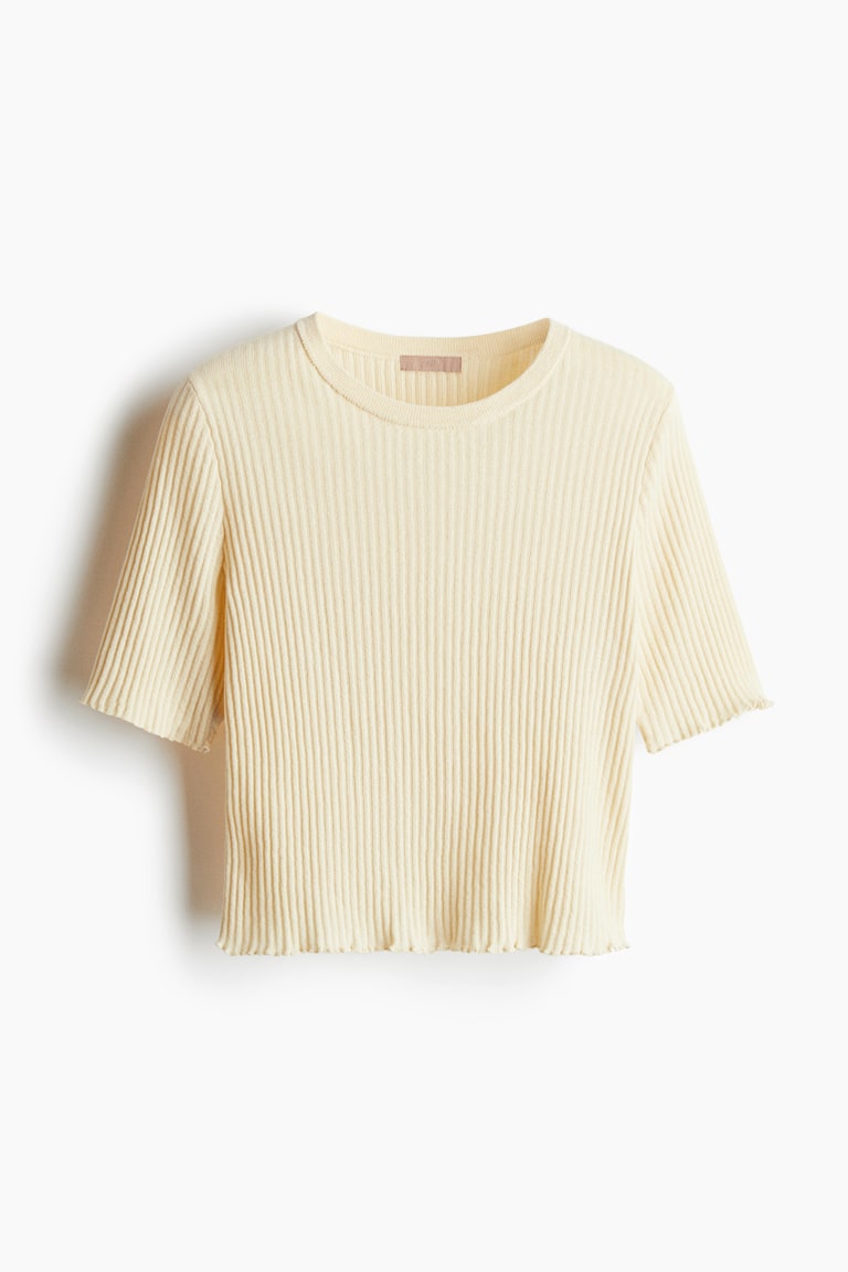 Women's Pale yellow Linen-Blend Rib-Knit T-Shirt | H&M US