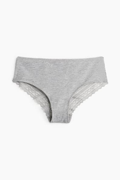 3-pack Cotton and Lace Hipster Briefs - Light gray melange/white/black ...