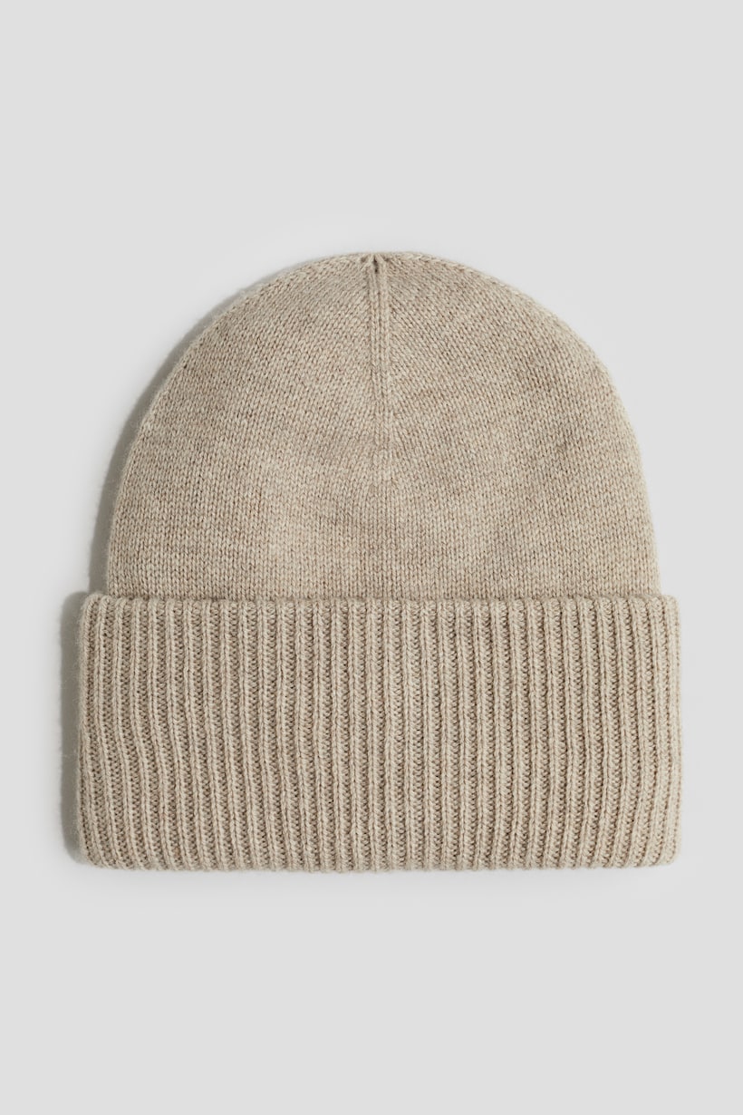 Beige Rib-Knit Cashmere-Blend Beanie for kids | H&M US