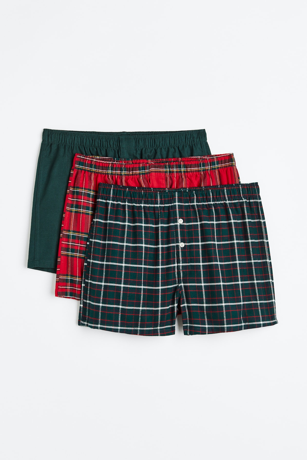 3-pack woven cotton boxer shorts - Red/Dark green - Men | H&M MY