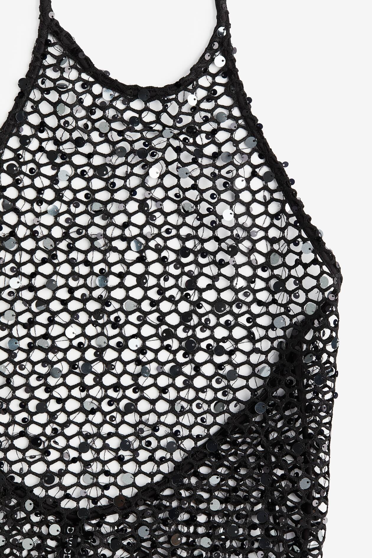 Sequined Fishnet Halterneck Dress - Black - Ladies | H&M US