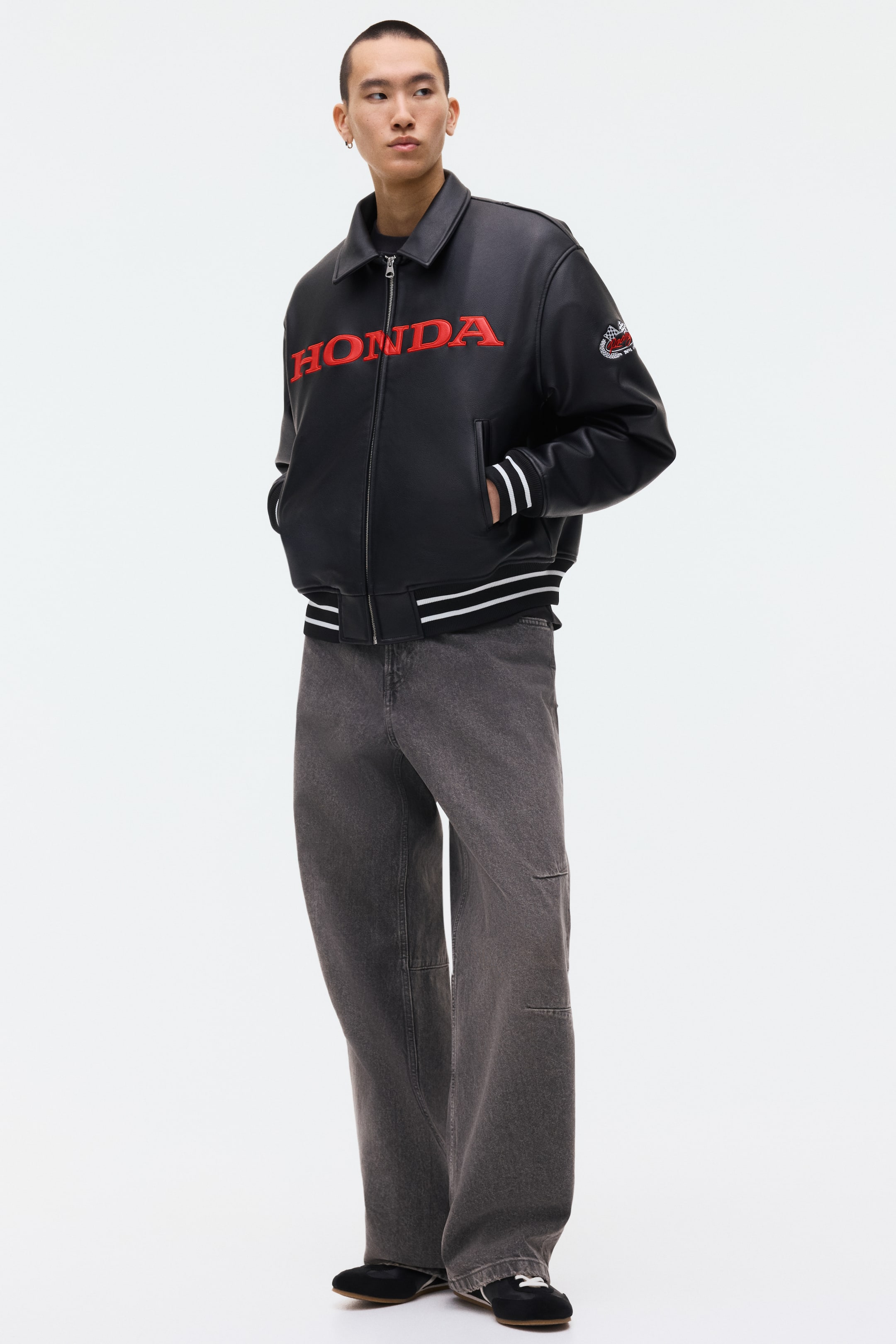 Men’s Black/Honda Motif-detail baseball jacket | H&M GB