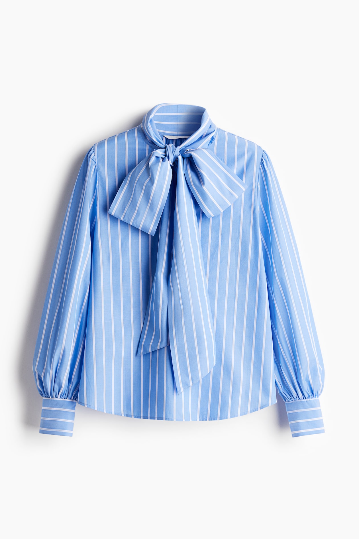 Women's Blue/striped Poplin Blouse with Bow Collar | H&M US