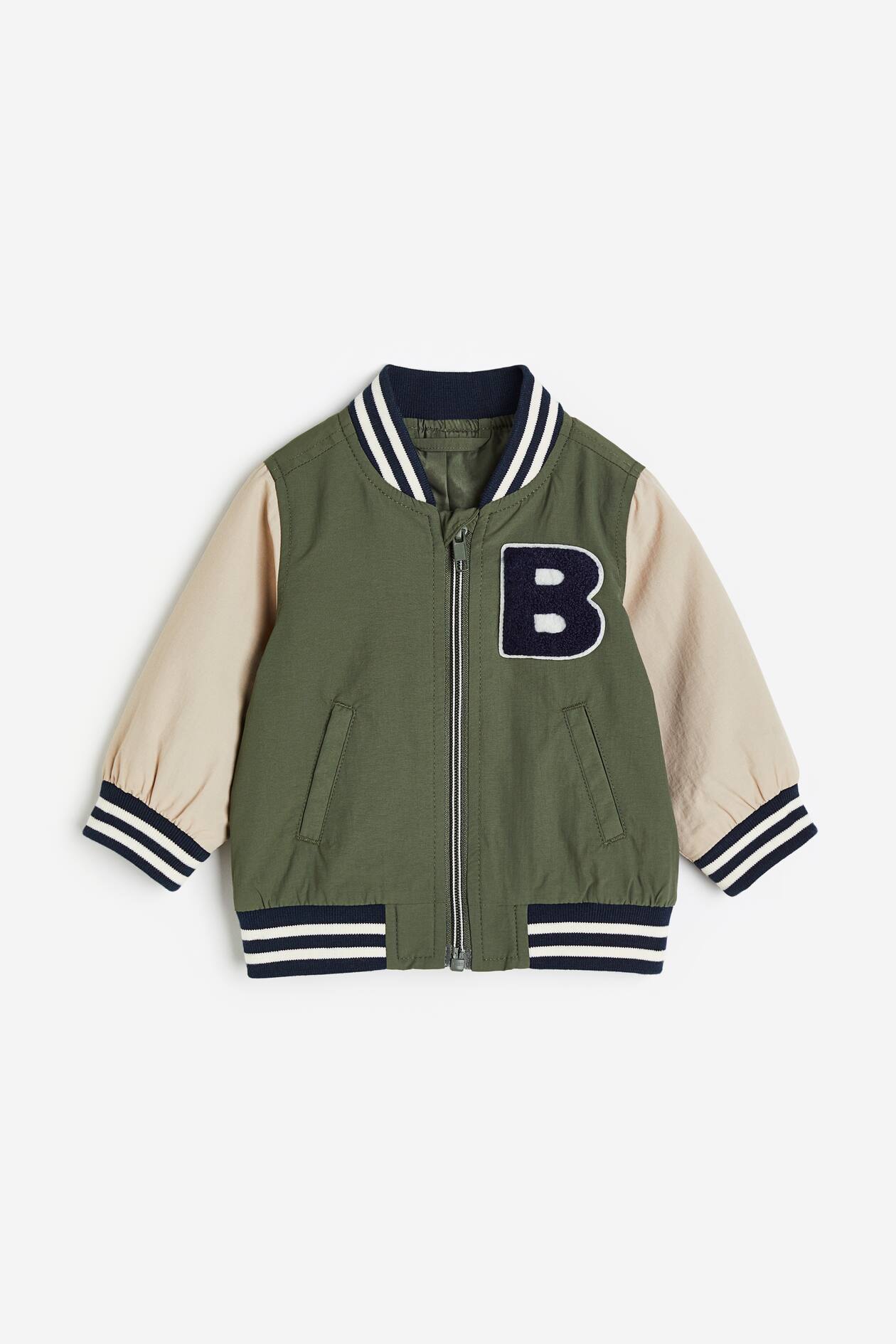 Baseballjacke mit Applikationen - Langarm - Normale Länge - Khakigrün/Blockfarben - Kids | H&M AT