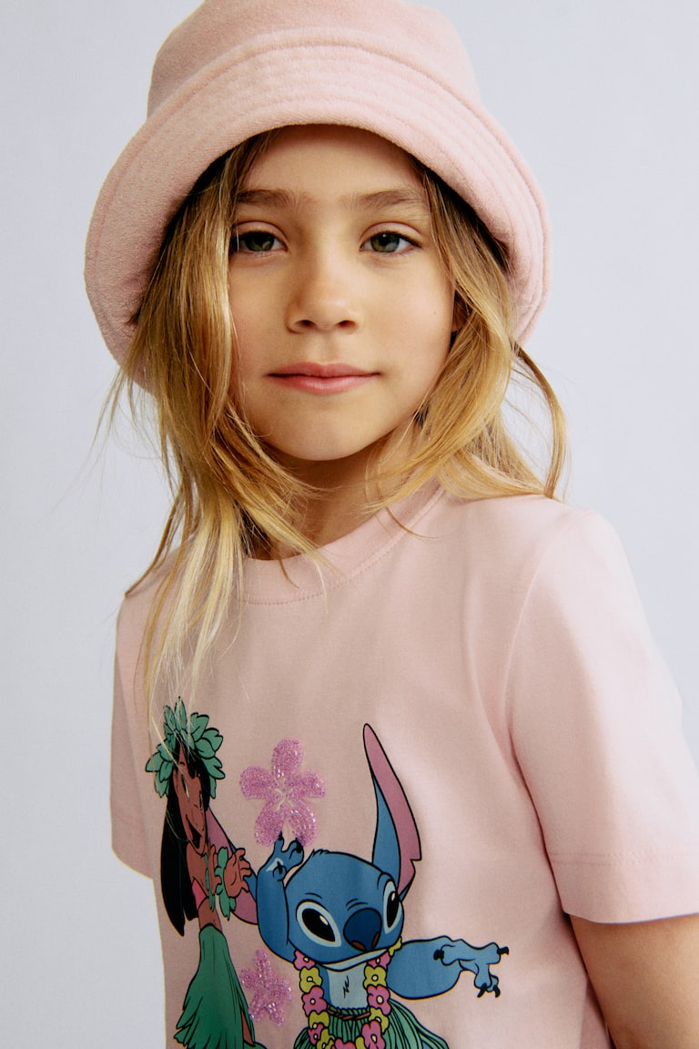 Light pink/Lilo & Stitch Cotton T-Shirt with Printed Motif | H&M CA