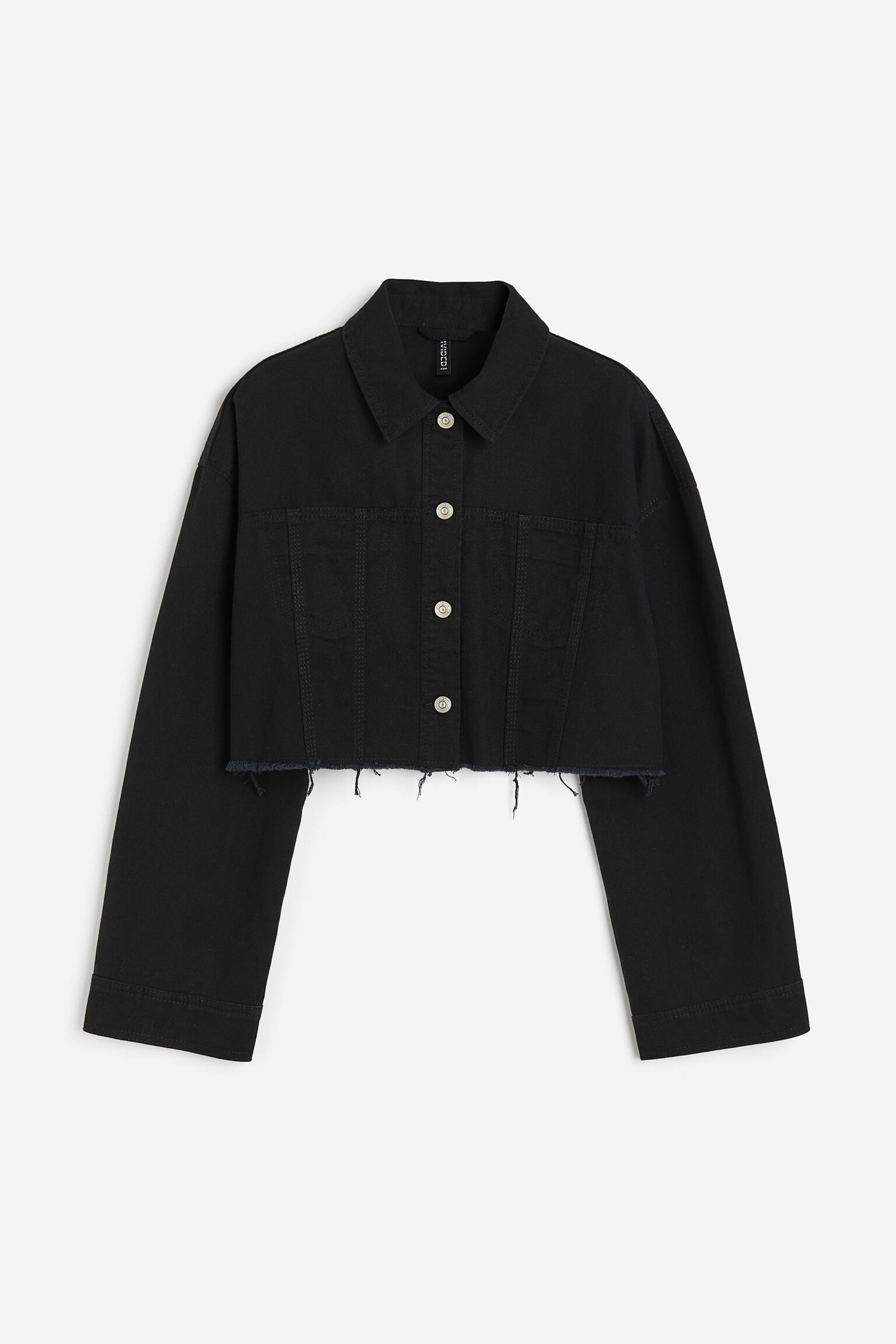Cropped twill jacket - Black - Ladies | H&M