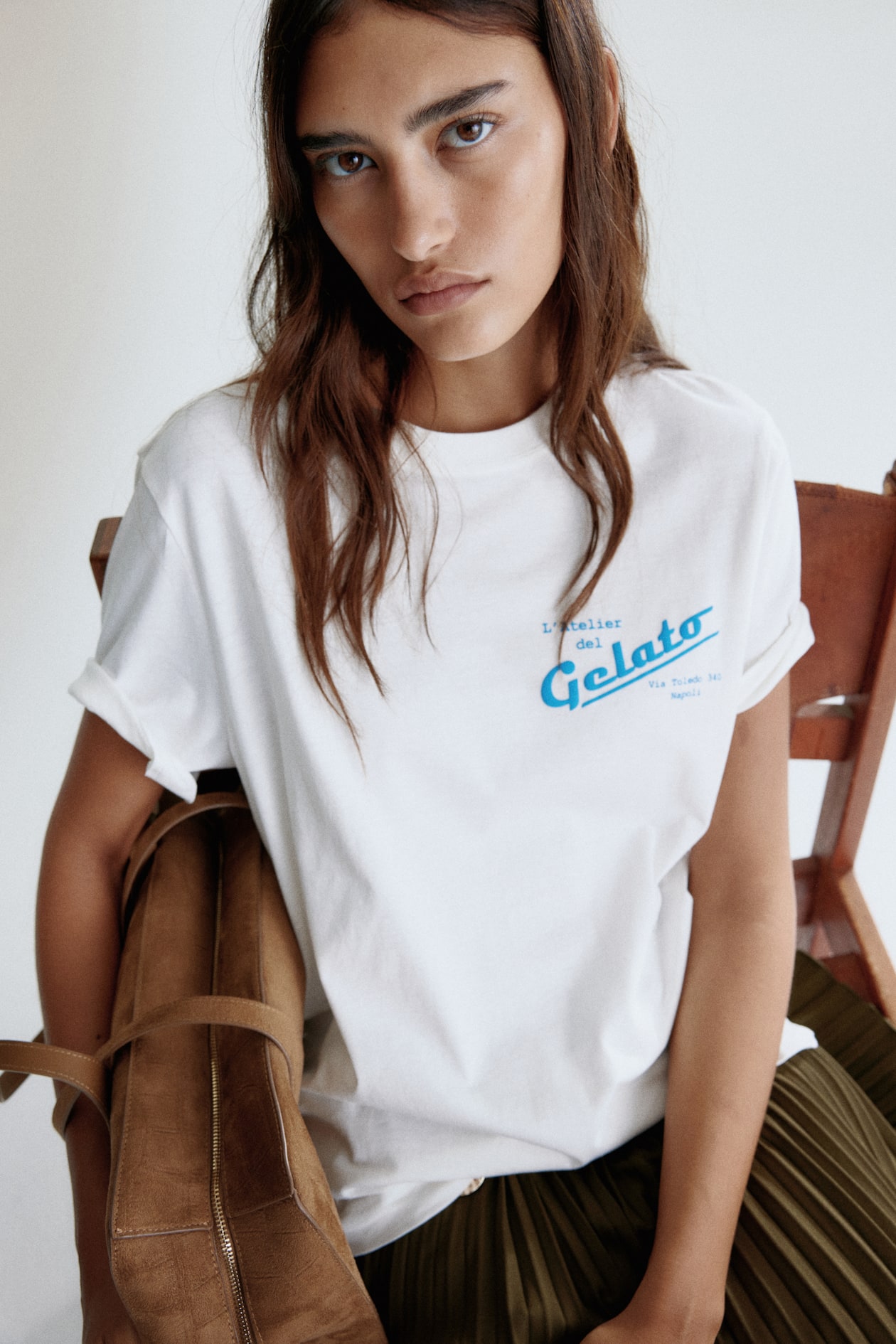 T-Shirt with Motif - White/Gelato - Ladies | H&M US