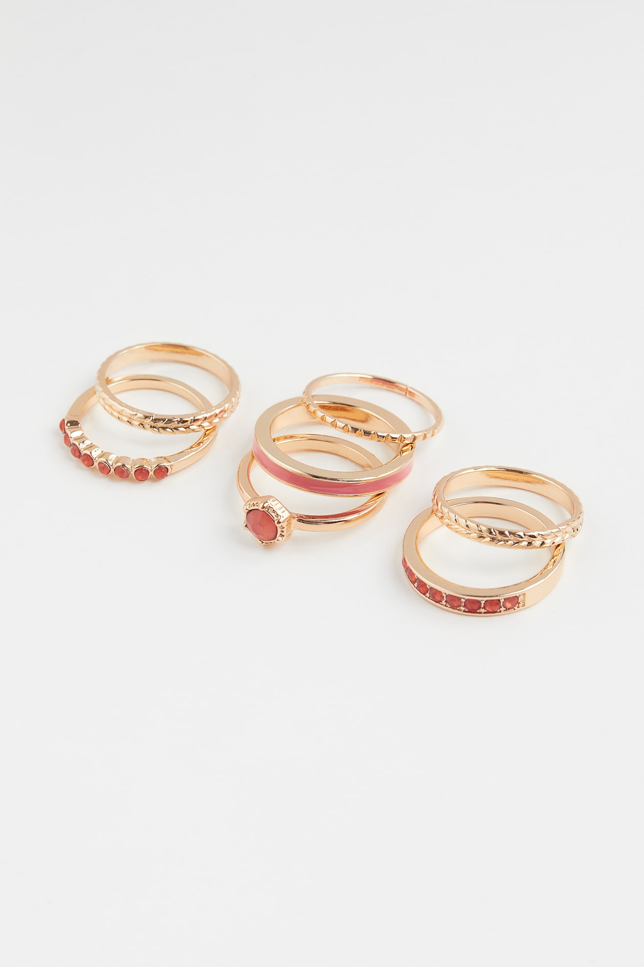 7-pack rings - Gold-coloured/Red - Ladies | H&M GB