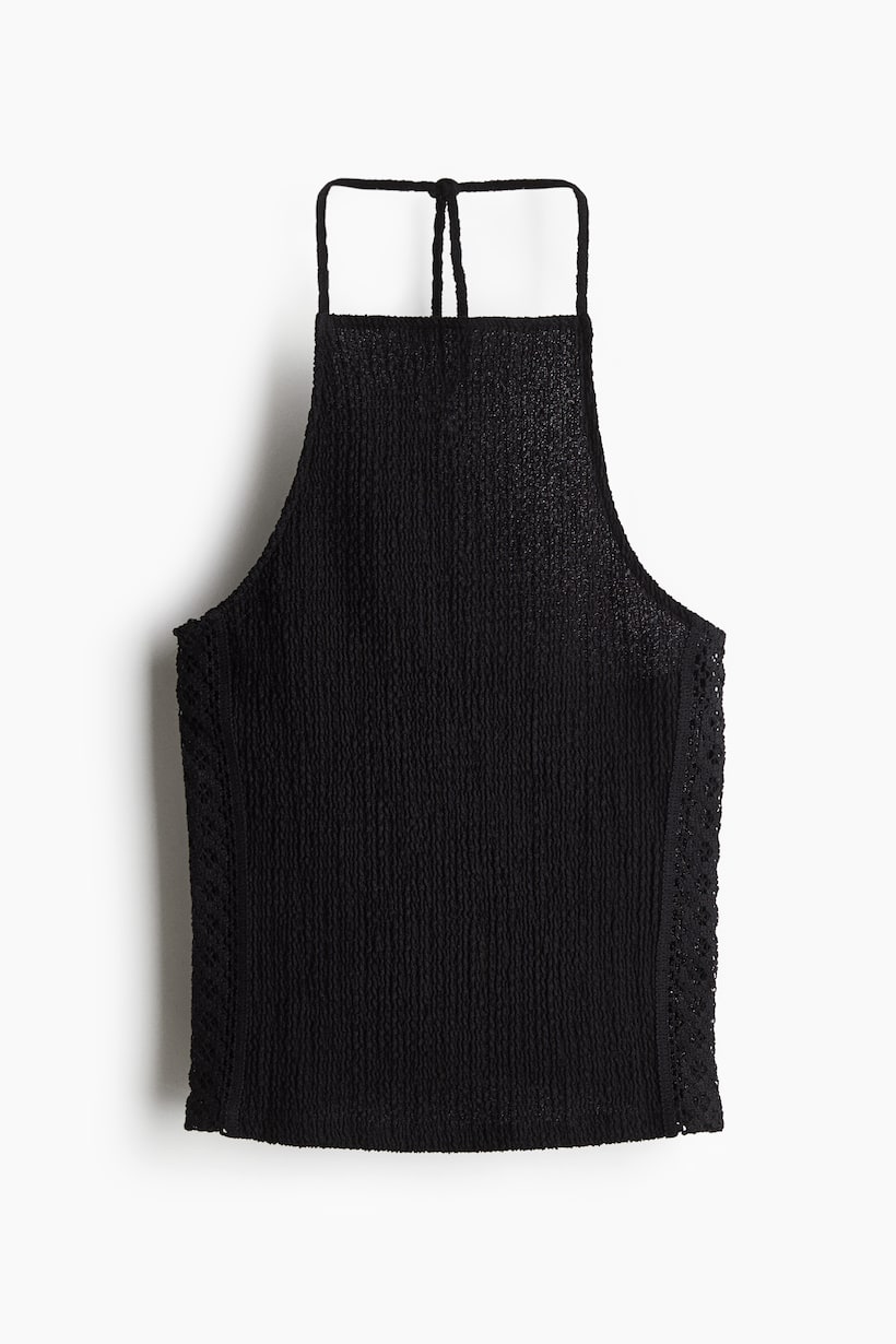 Textured Halterneck Top - Black - Ladies | H&M US