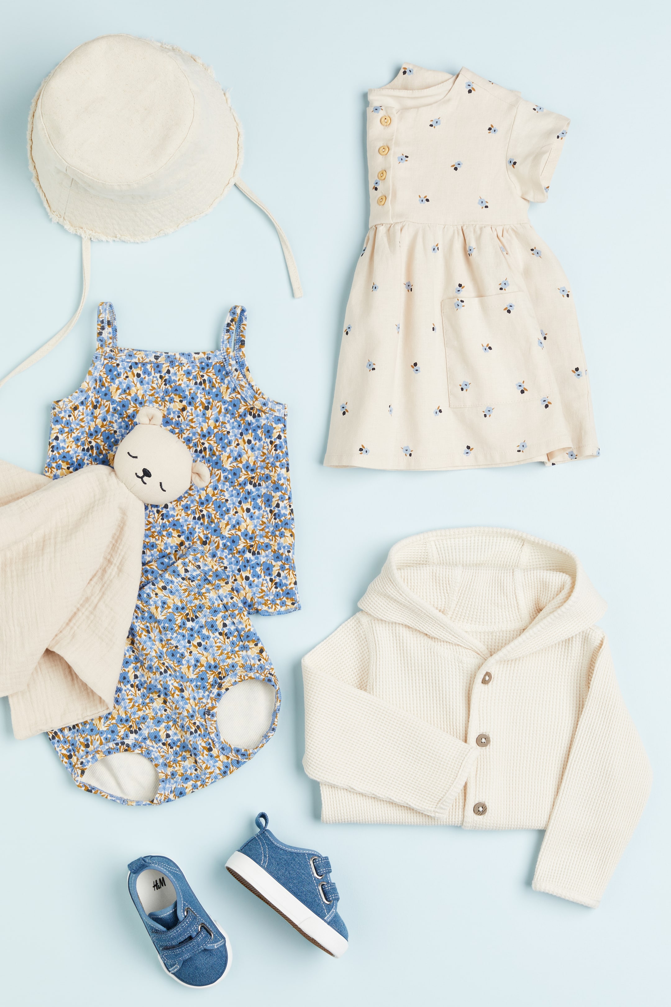 2-piece linen-blend set - Light beige/Floral - Kids | H&M IE