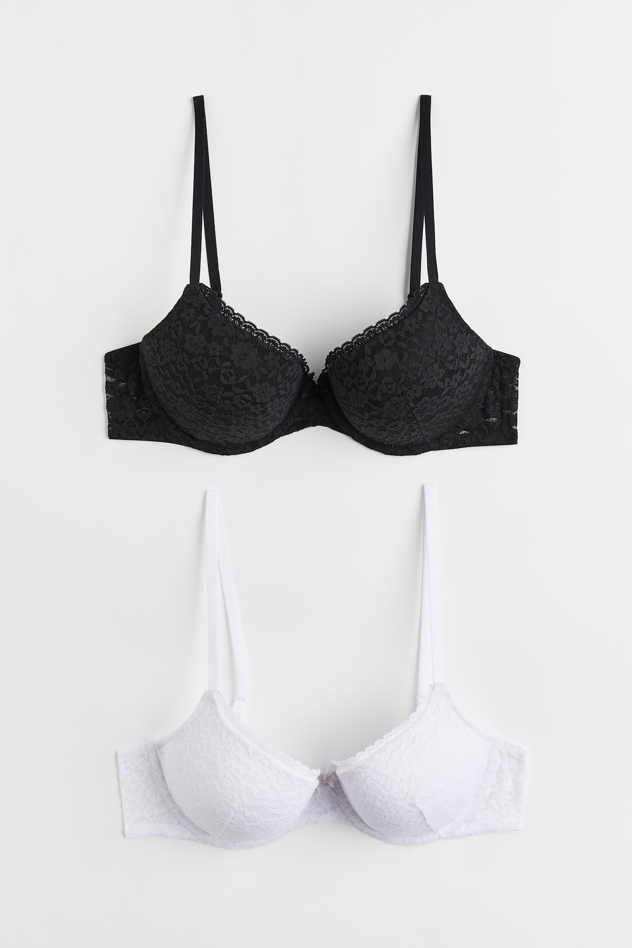 2 sutiene push-up de dantelă - Negru/alb - FEMEI | H&M RO