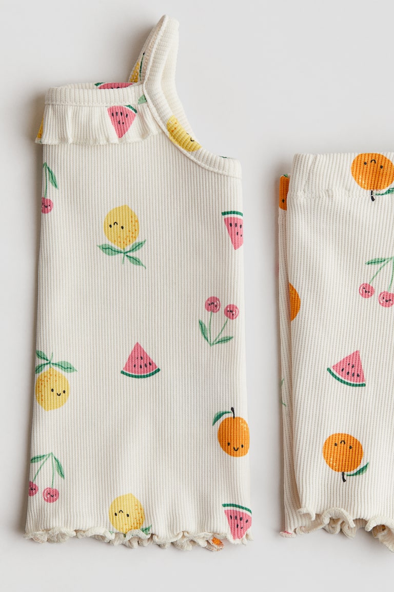 Light beige/fruit 2-Piece Ribbed Cotton Set for kids | H&M US