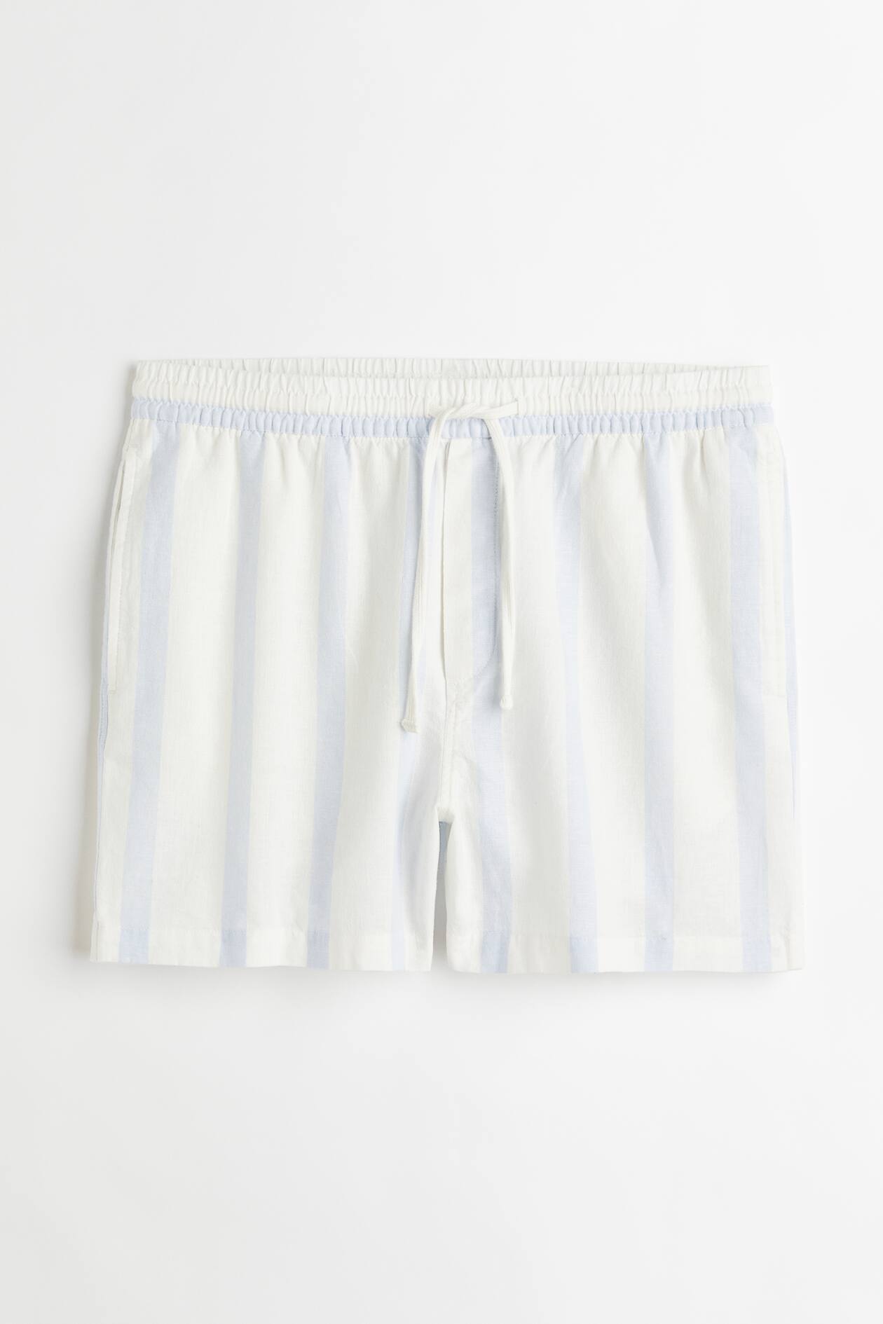 Calções em mistura de linho Regular Fit - Azul claro/Riscas - HOMEM | H ...