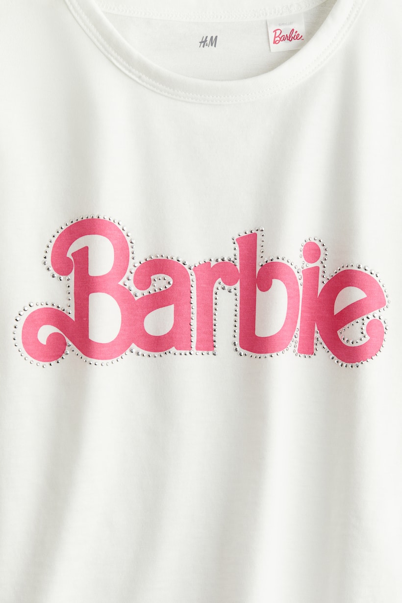 Motif-detail Cotton Top - White/Barbie - Kids | H&M US