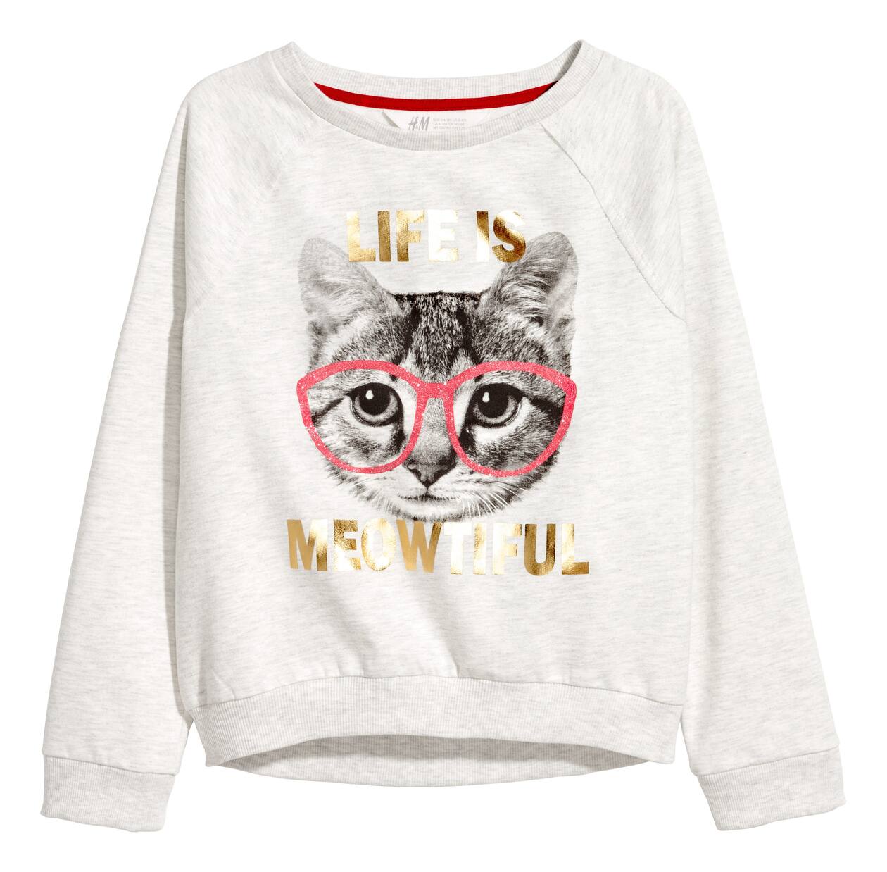 Sweatshirt with a motif - Light grey marl/Cat - Kids | H&M GB