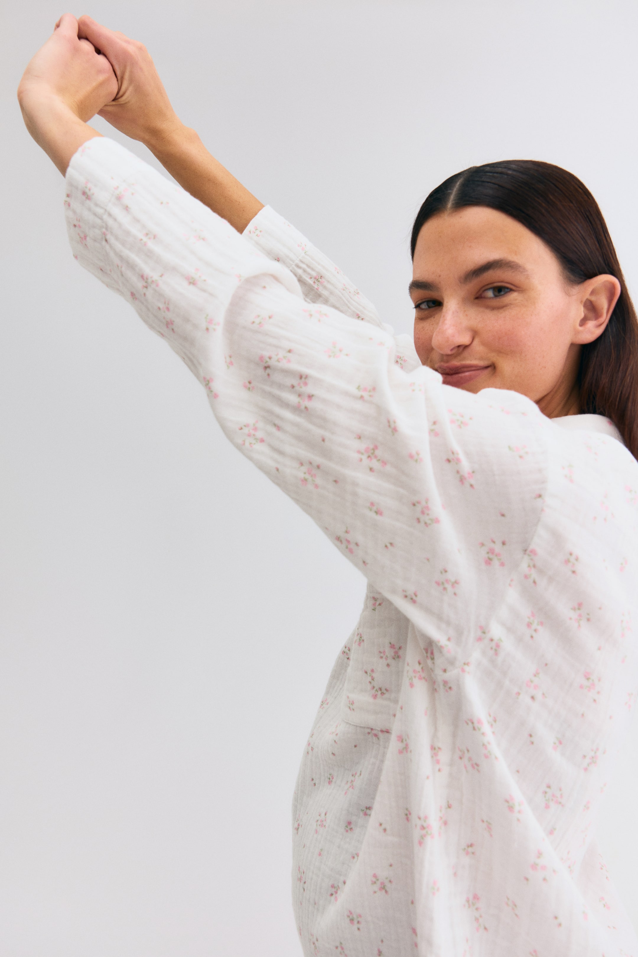 MAMA Before & After Pyjamas i musselin - Hvit/Rosa blomstret - DAME | H ...